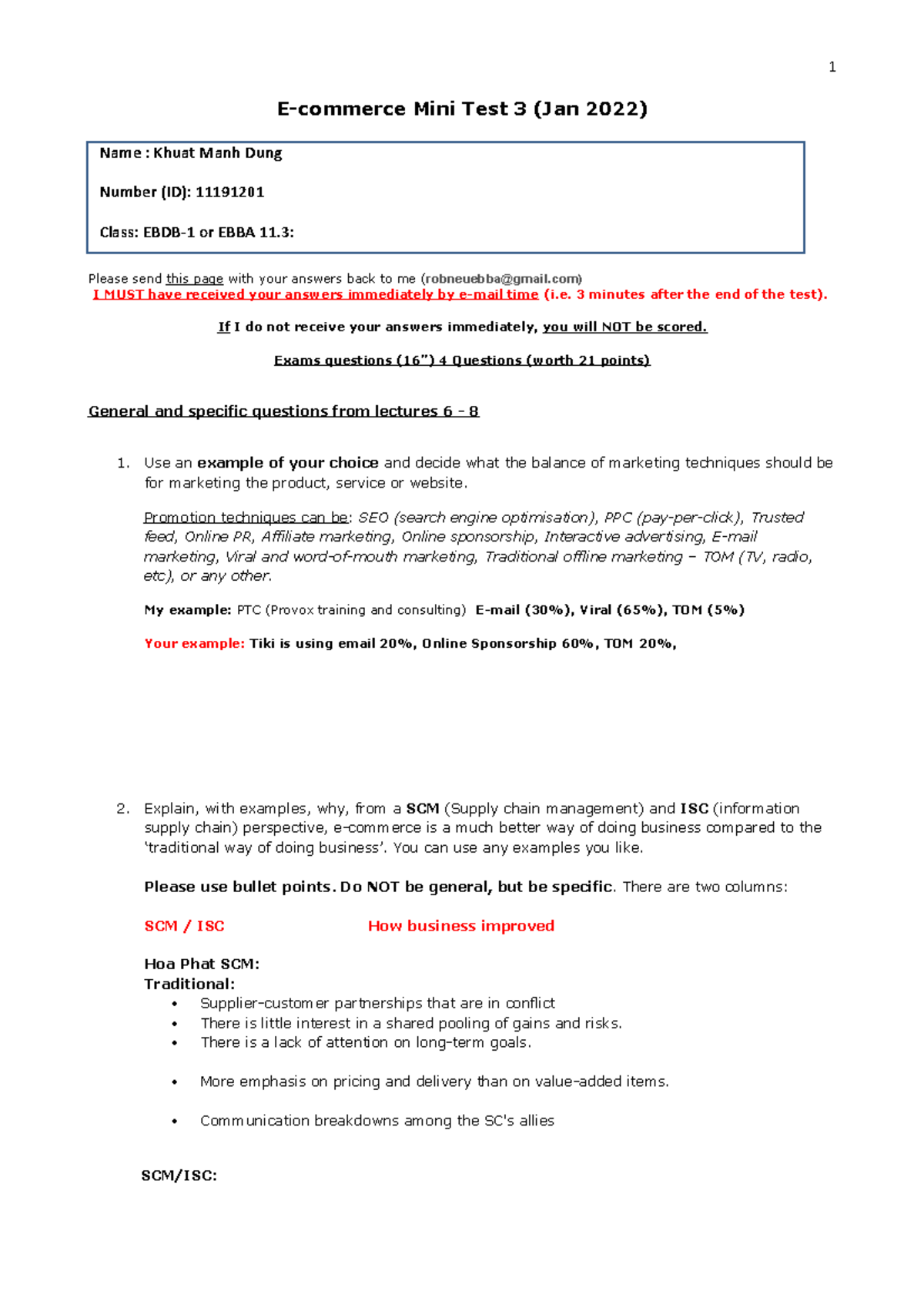 Test questions 3 - different 3 - 1 E-commerce Mini Test 3 (Jan 2022 ...