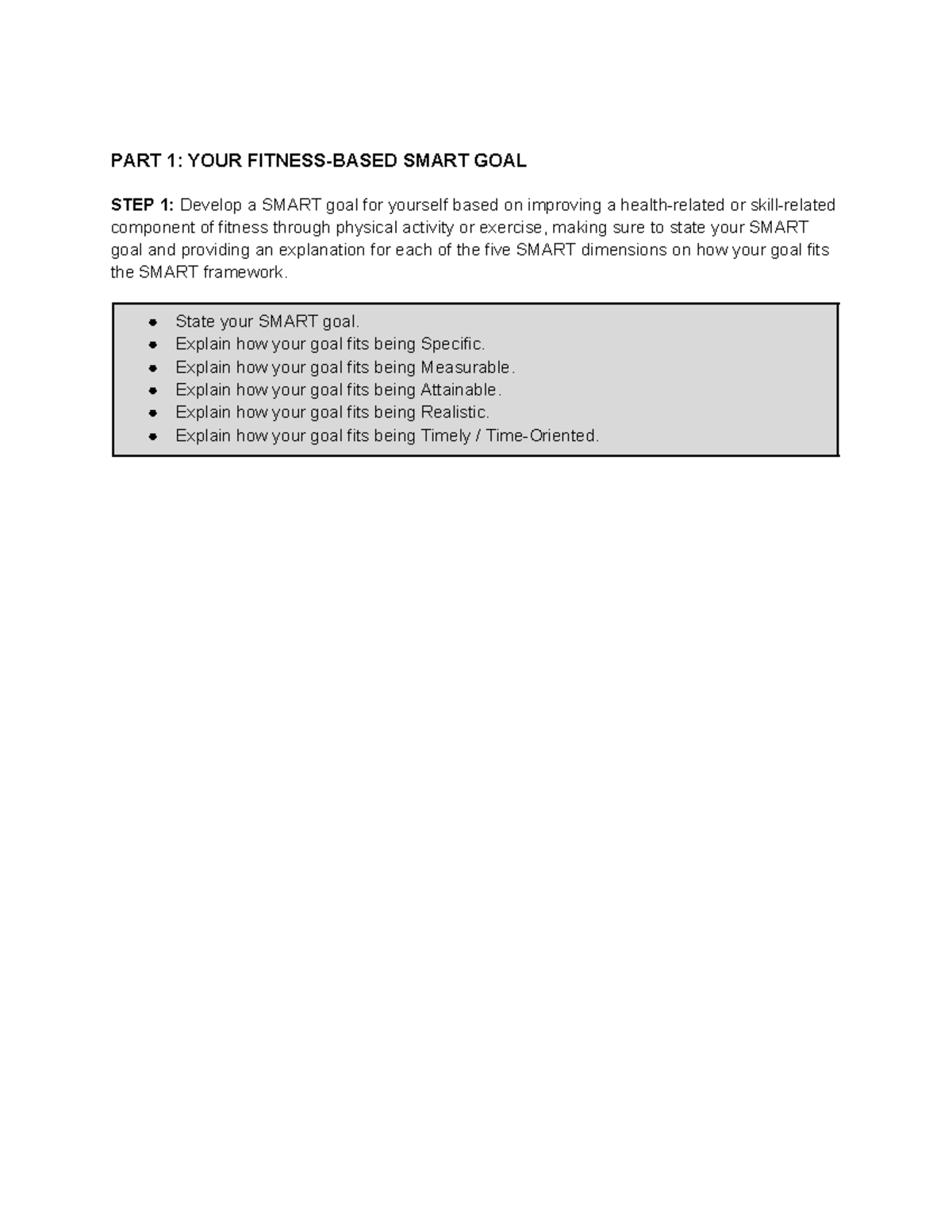 Fit Goals & Personalized Training Plan for Final Project/Touchstone - Studocu