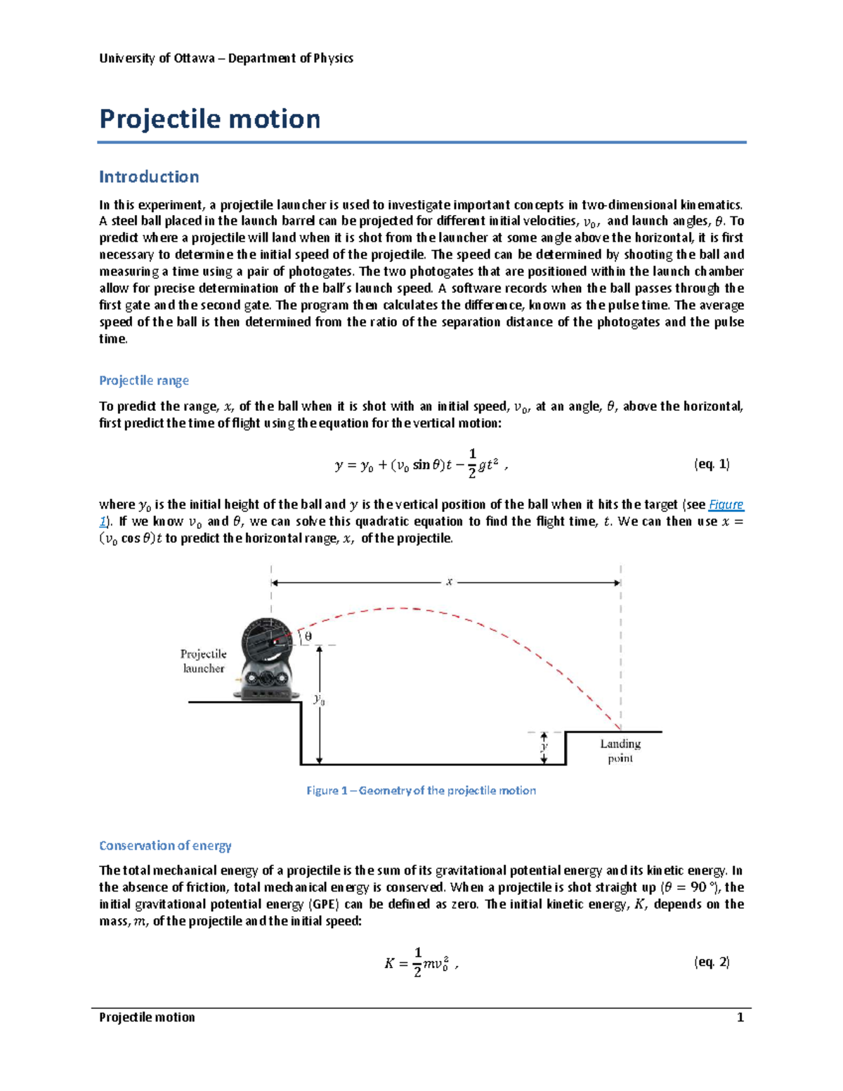 Projectile Motion Experiment Manual - PHY 1121/1124 - Studocu