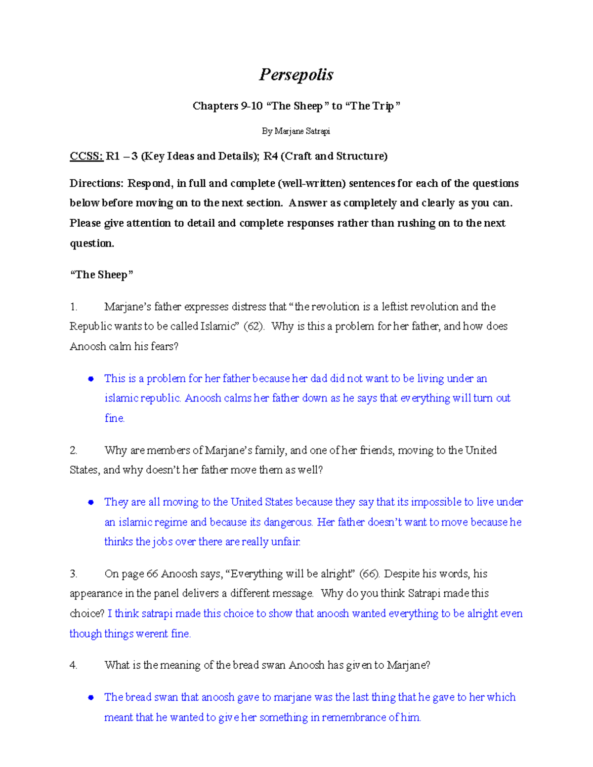 Persepolis Chapters 9-10 Summary Analysis and Key Responses - Studocu