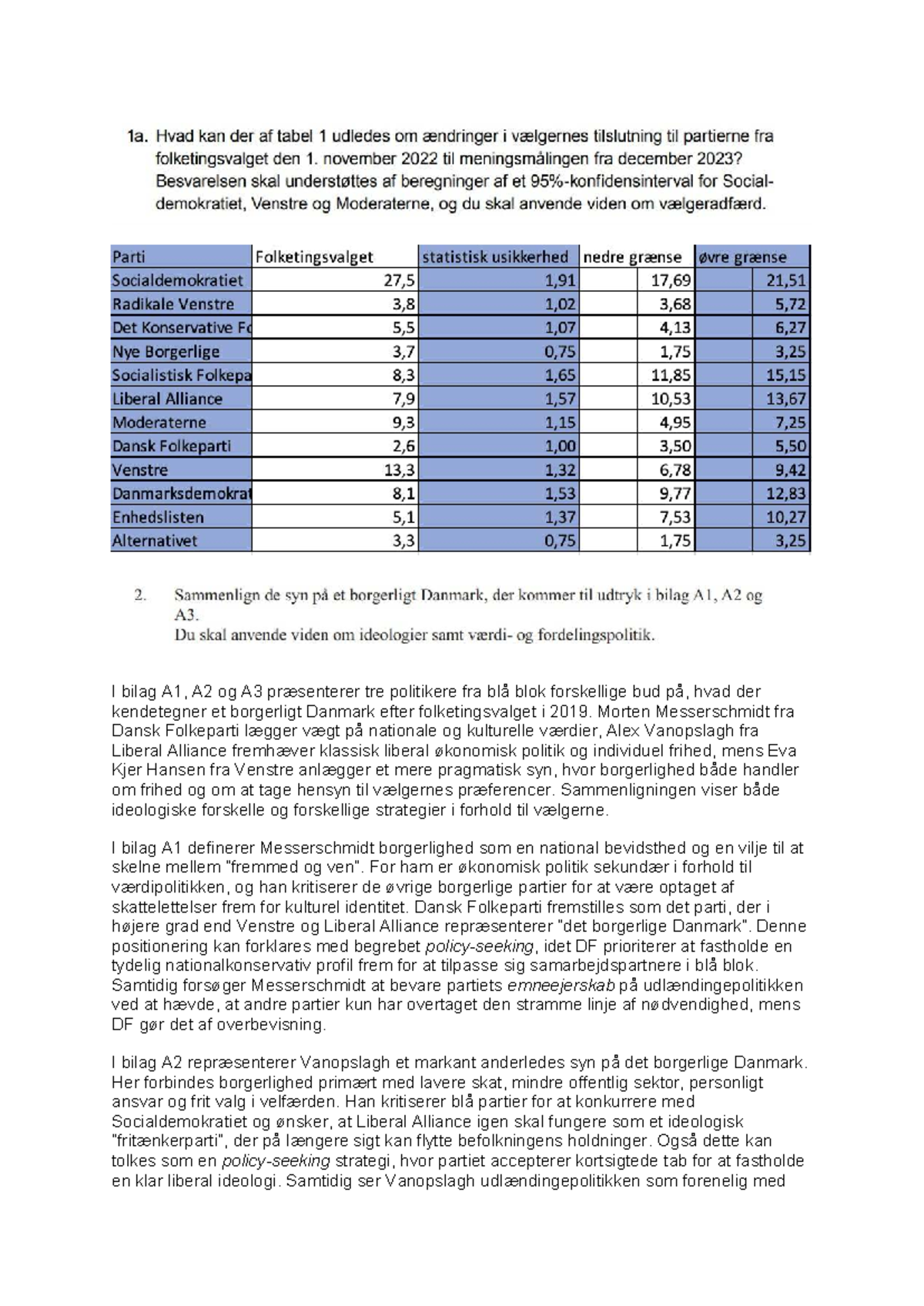 Samfundsfag Afsnit: Borgerlighed i Danmark efter Valget 2019 - Studocu