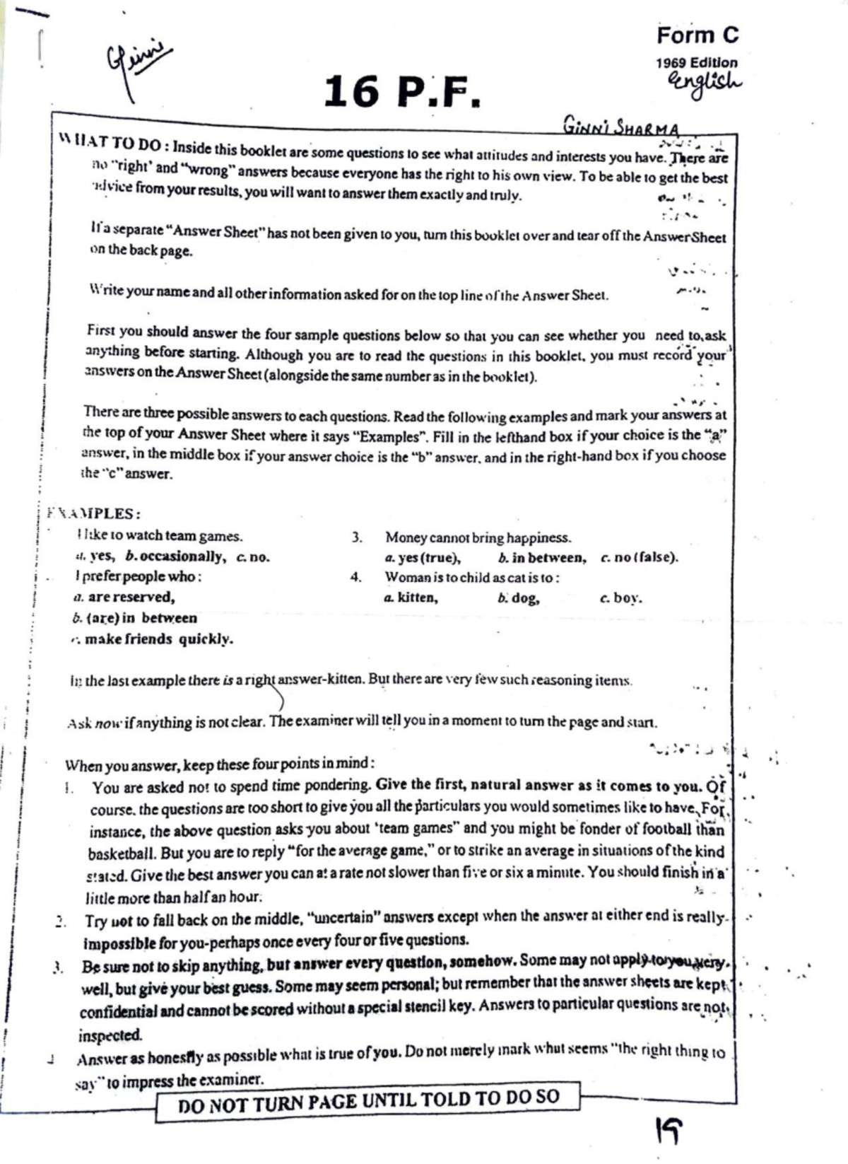 16PF Questionnaire Guide - Form C 1969 Edition - Studocu
