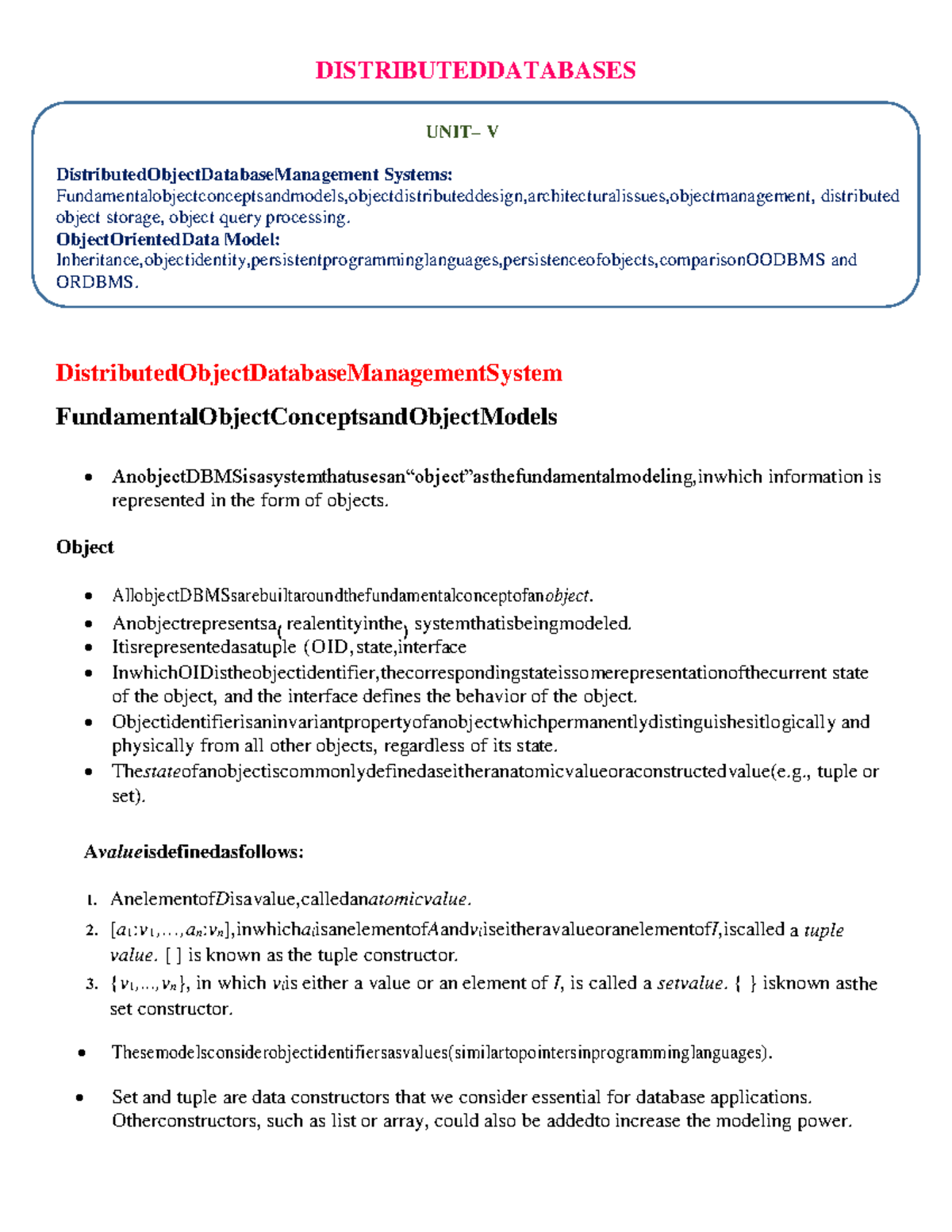 DDB - UNIT V: Distributed Object Database Management Systems Overview ...