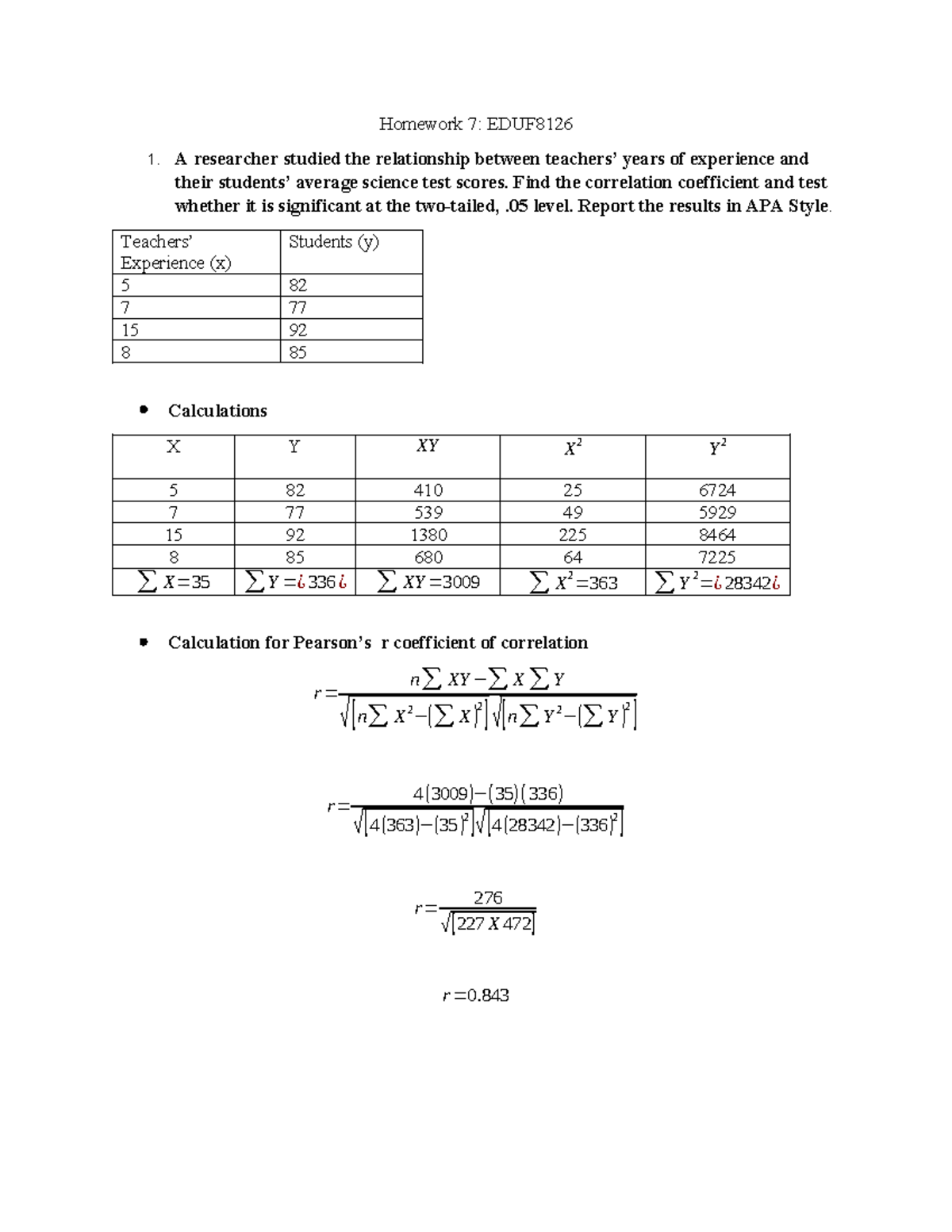 Homework 7: EDUF8126 - Correlation Analysis and APA Reporting - Studocu