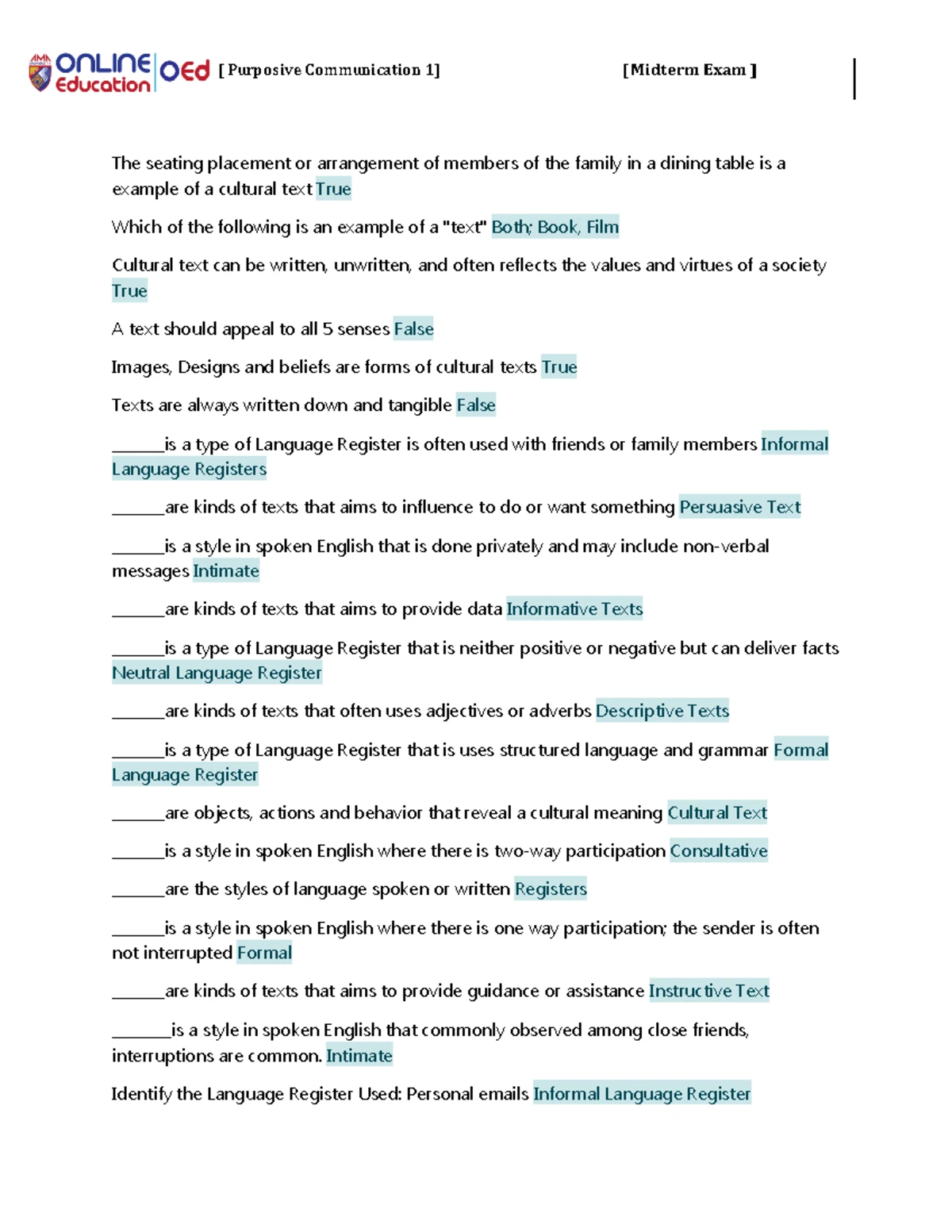 AMA Answers GE6106 - Purposive Communication - GE6106 - Purposive Communication This ...