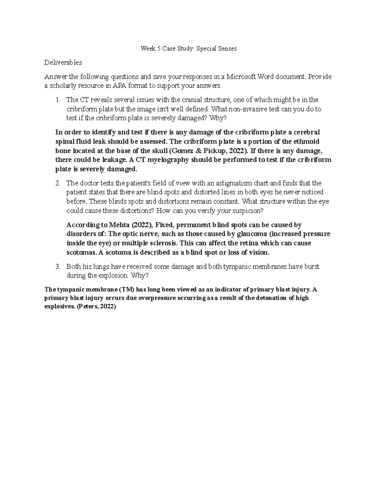 Week 5 Case Study: Analysis of Special Senses and Related Injuries ...