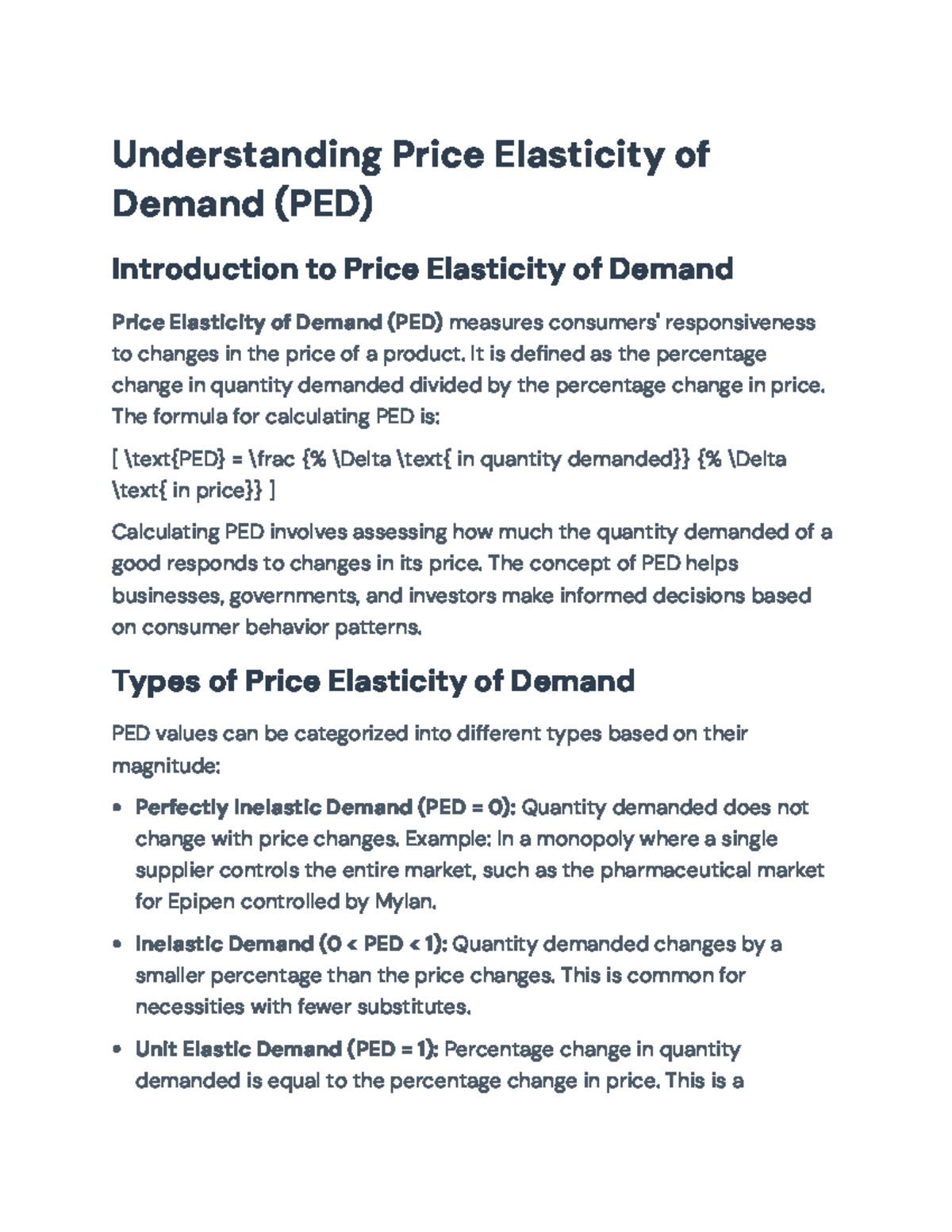 Understanding Price Elasticity of Demand (PED) for Economics Course ...