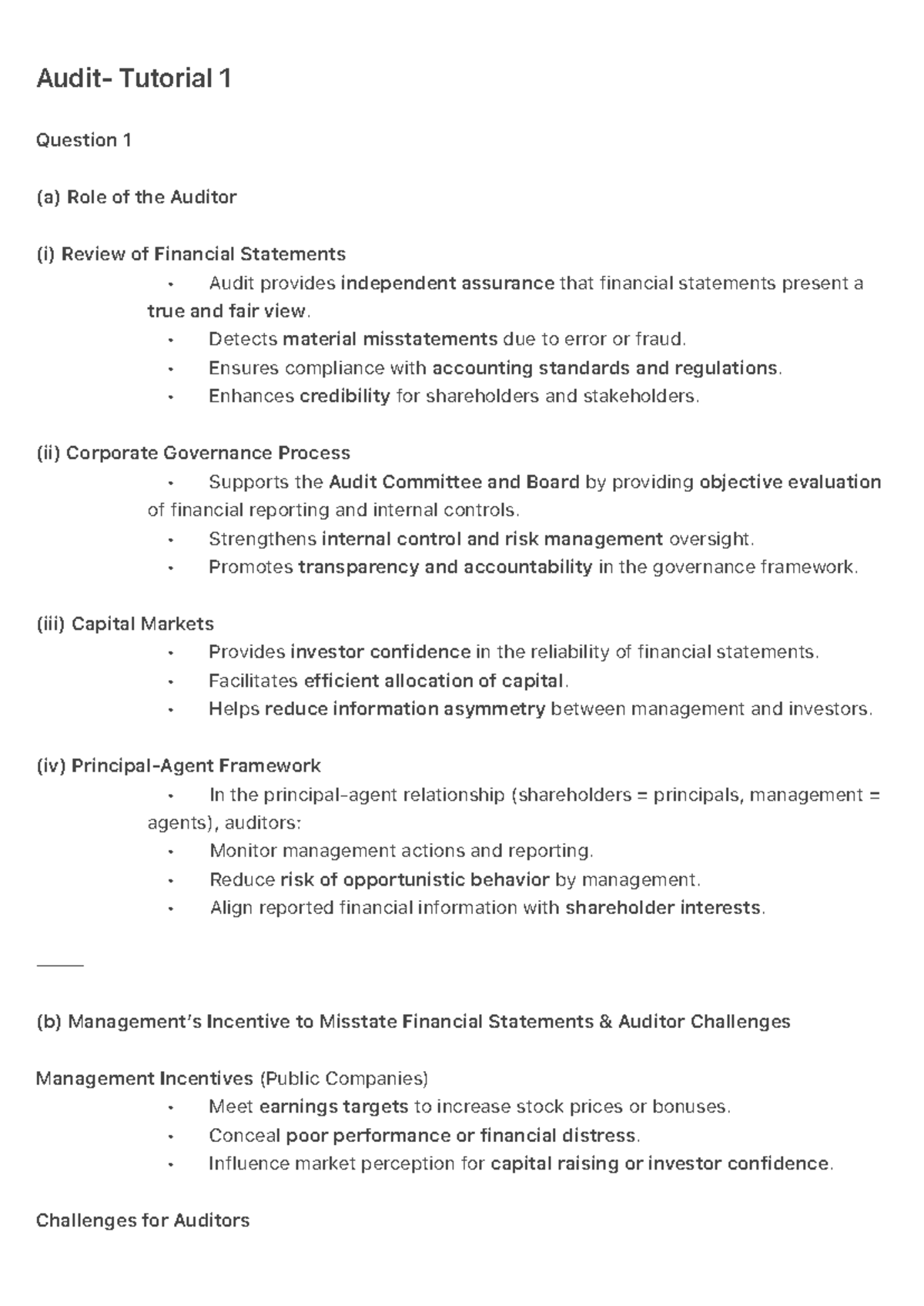 Audit Tutorial 1: Role of the Auditor & Management Assertions - Studocu