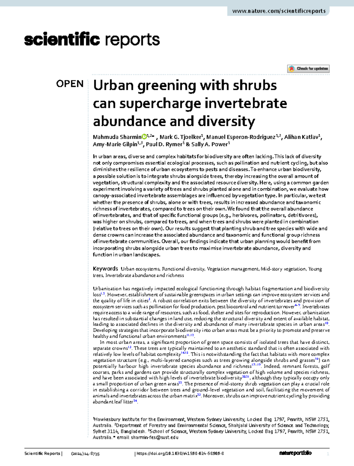Impact of Urban Shrubs on Invertebrate Diversity (ENV 2024) - Studocu