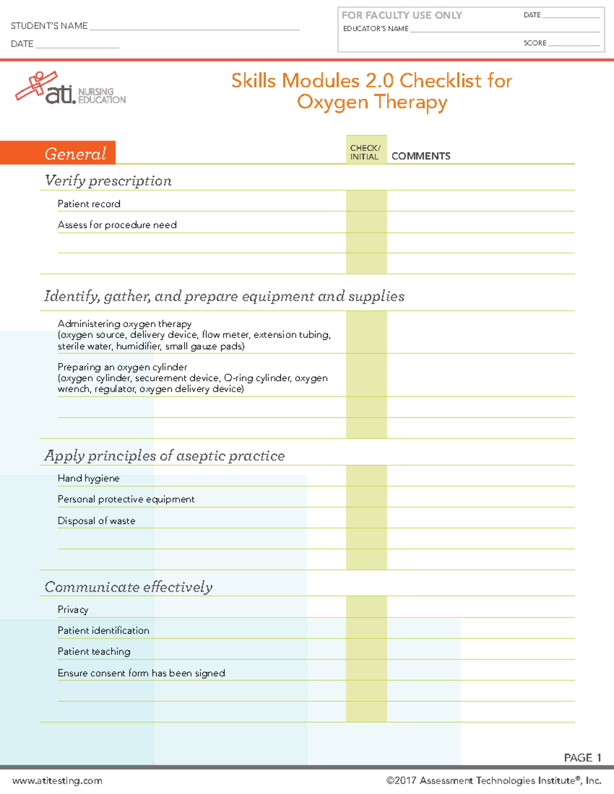 Oxygen Therapy Skills Checklist: Implementation Guide and Procedures ...