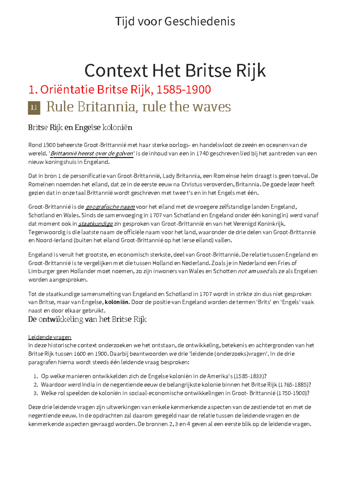 Tijd voor Geschiedenis: Het Britse Rijk en Engelse Kolonies (1585-1900 ...
