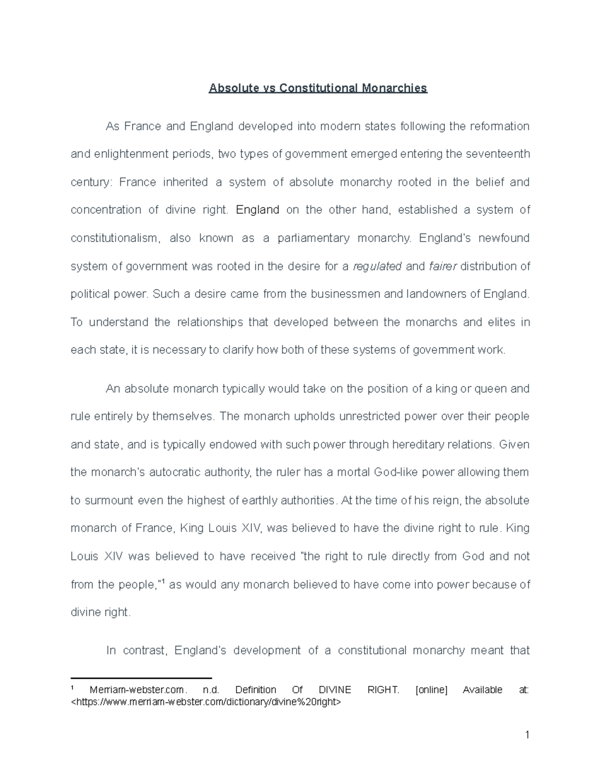 Comparison of Absolutism and Constitutionalism in Monarchy Systems ...