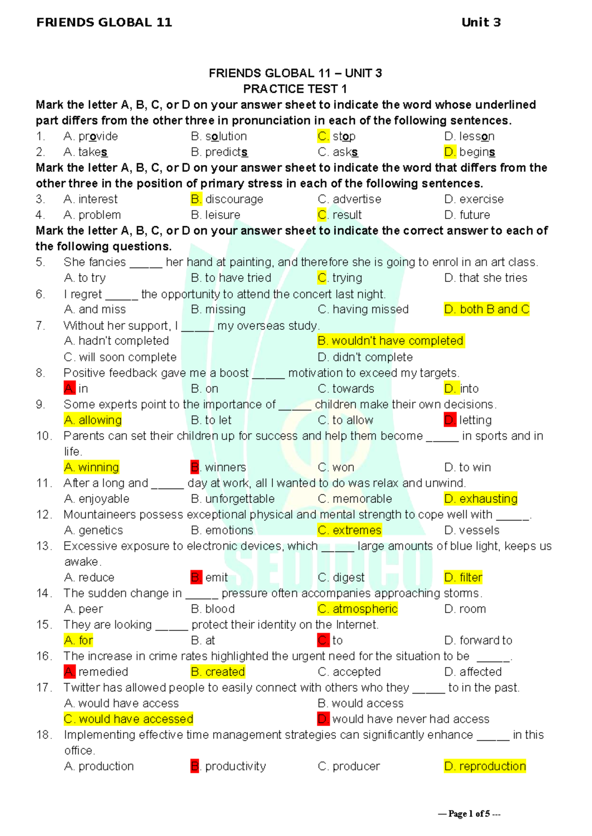 Tieng Anh 11 Friends Global - Unit 3 - Practice Test 1 - Studocu