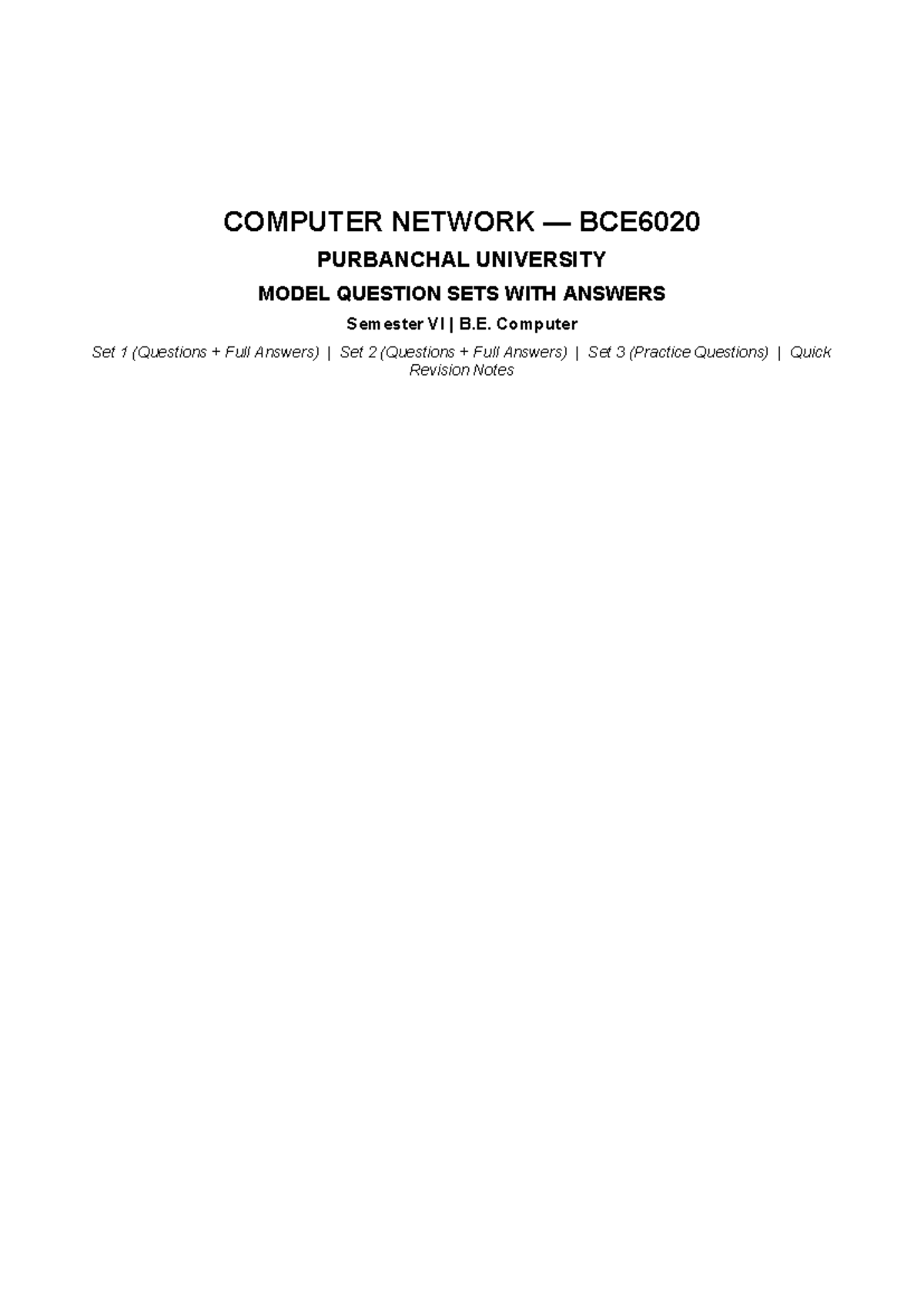 BCE6020 Computer Networks Model Question Sets & Answers - Semester VI ...