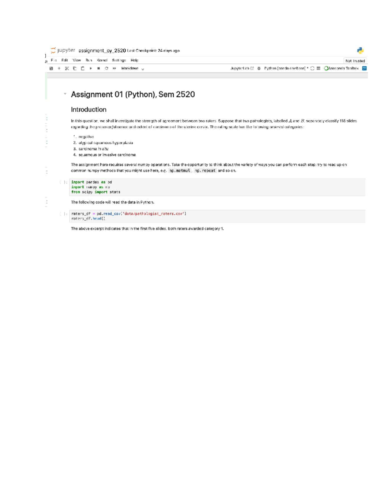 Assignment 01: Analyzing Rater Agreement in Python (PY 2520) - Studocu
