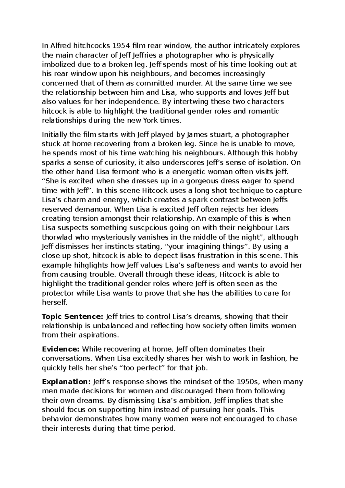 Analysis of Gender Roles in Hitchcock's 1954 Film "Rear Window" (ENG ...