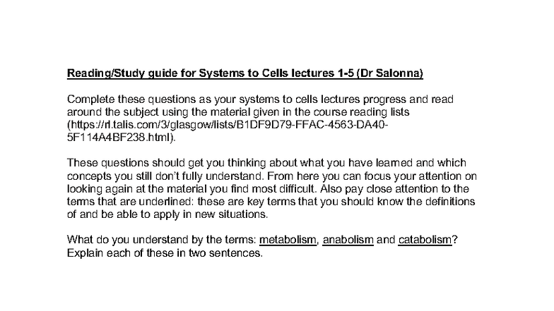 Systems to Cells Lecture Study Guide 2025 MS - Studocu