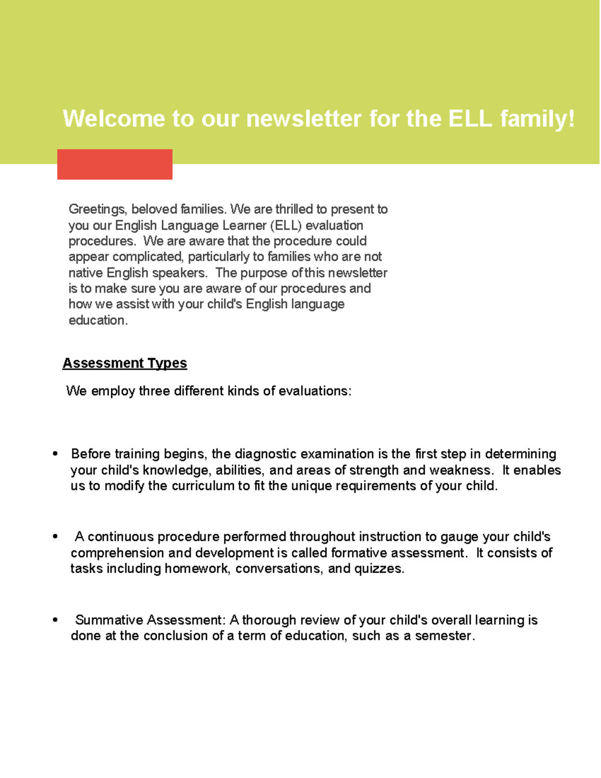 ELL Evaluation Procedures Newsletter: Understanding Assessments - Studocu