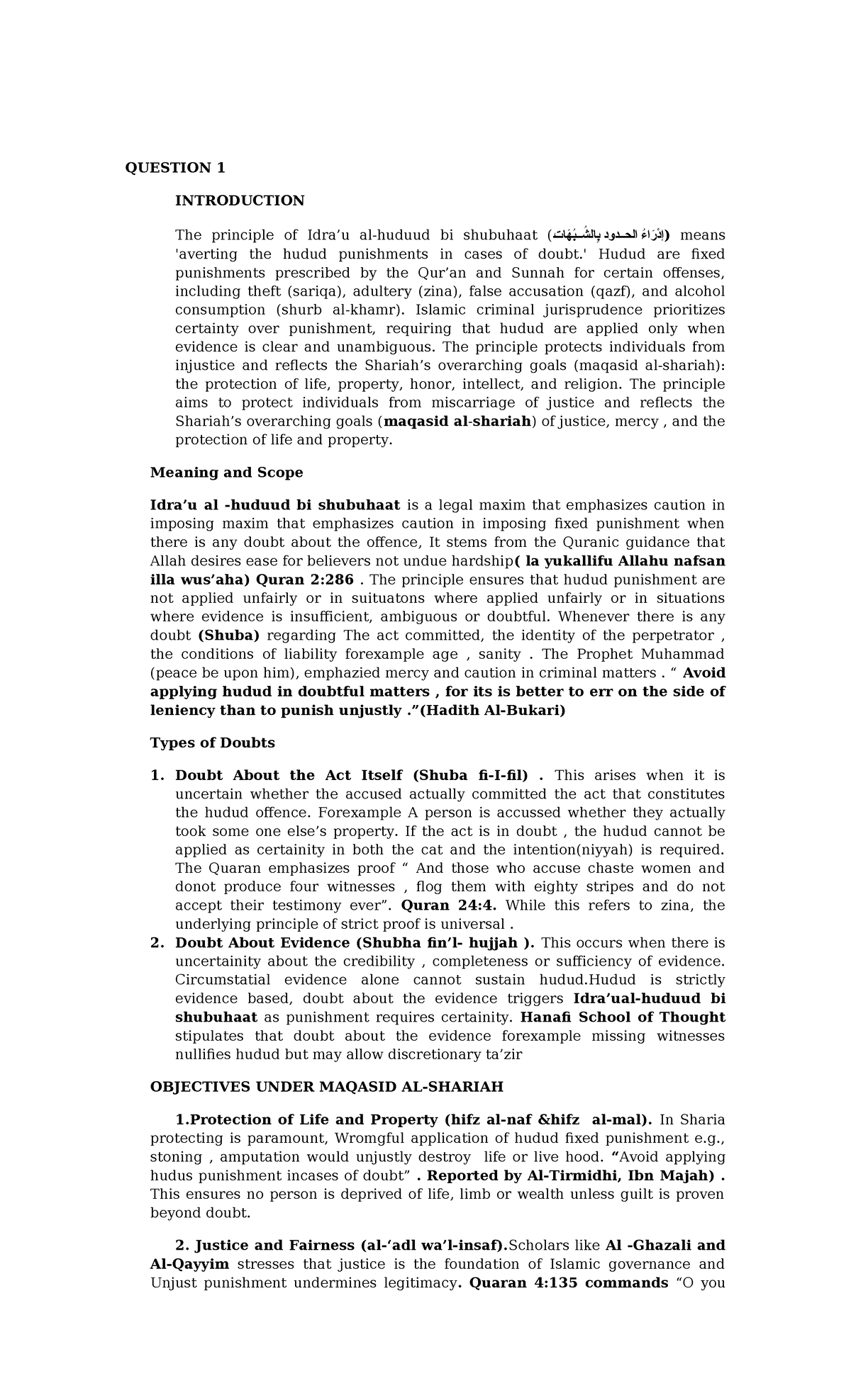 Hudud Punishments and the Principle of Bi Shubuhaat: A Summary - Studocu