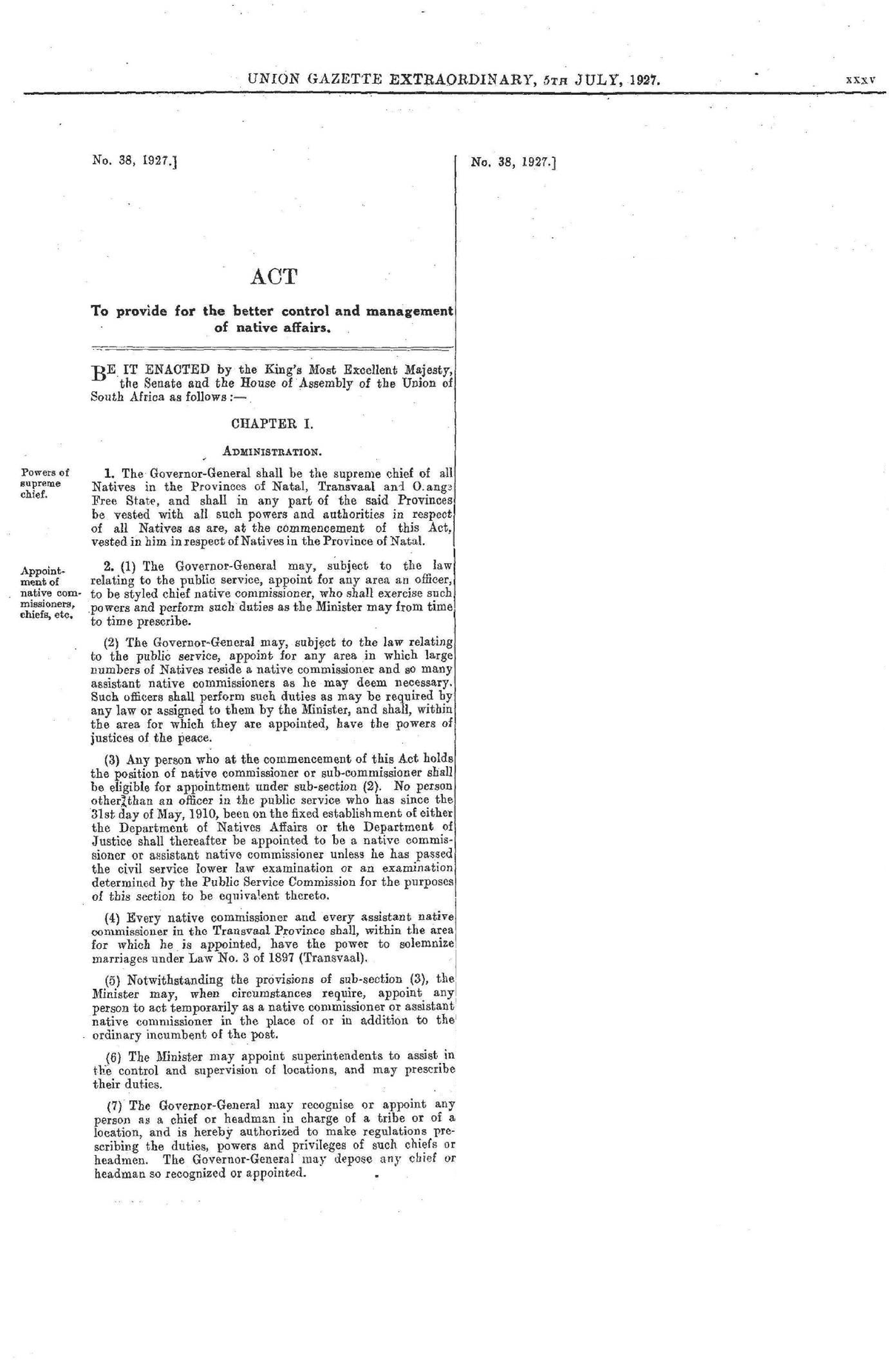 Black Administration Act No. 38 of 1927: Key Provisions Overview - Studocu