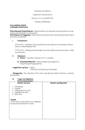 Lesson Plan (gramatika) 4th - Republika ng Pilipinas Kagawaran ng ...