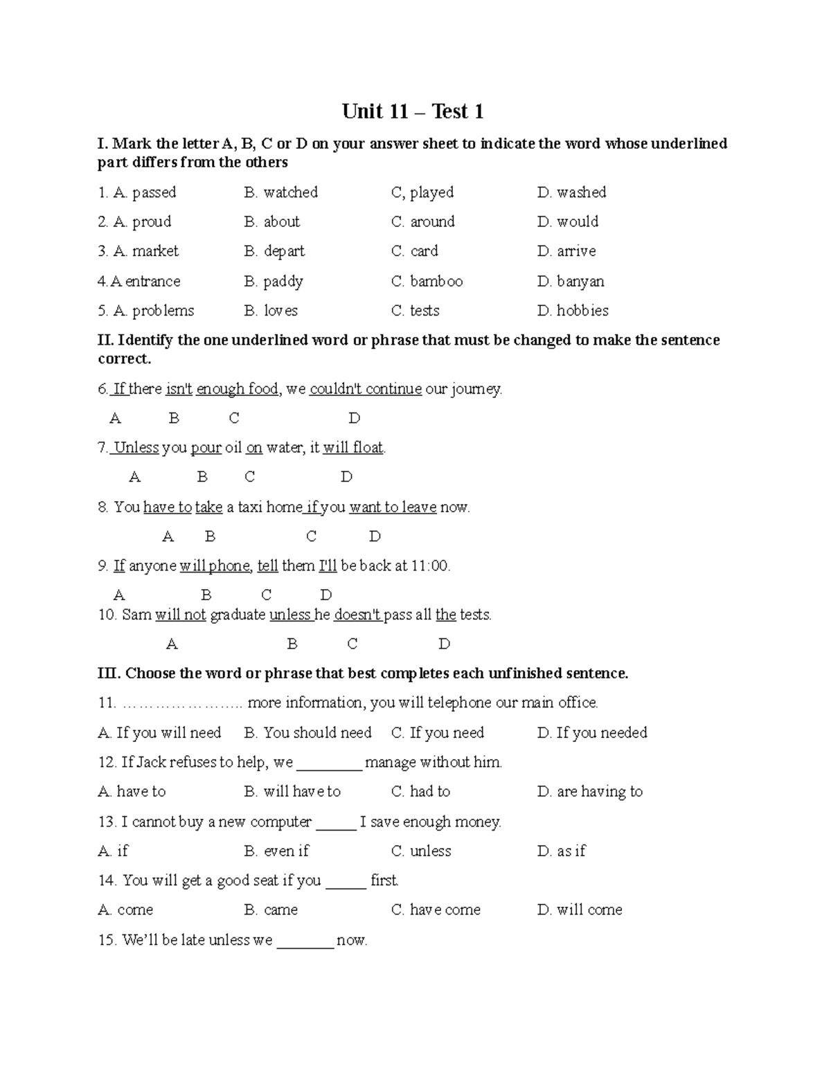 Unit 11 - Test 1 - Practice Questions & Answers - Studocu