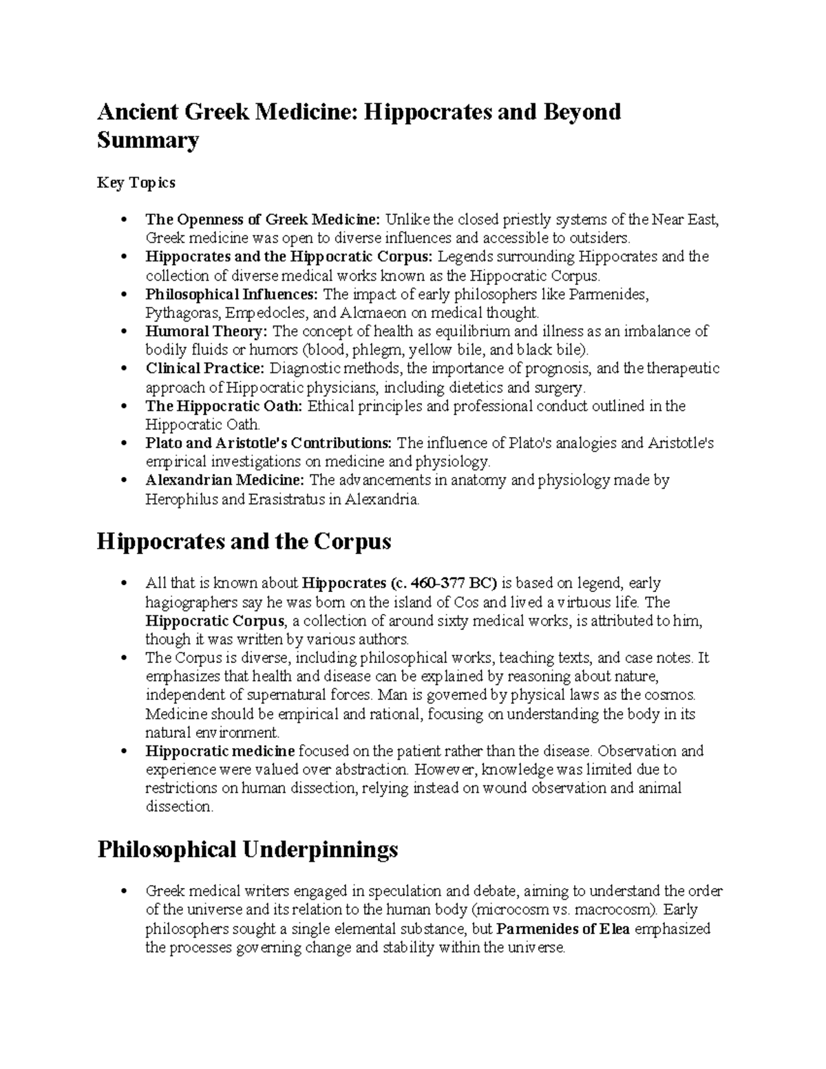 History 101: Midterm Notes on Ancient Greek Medicine and Influences ...