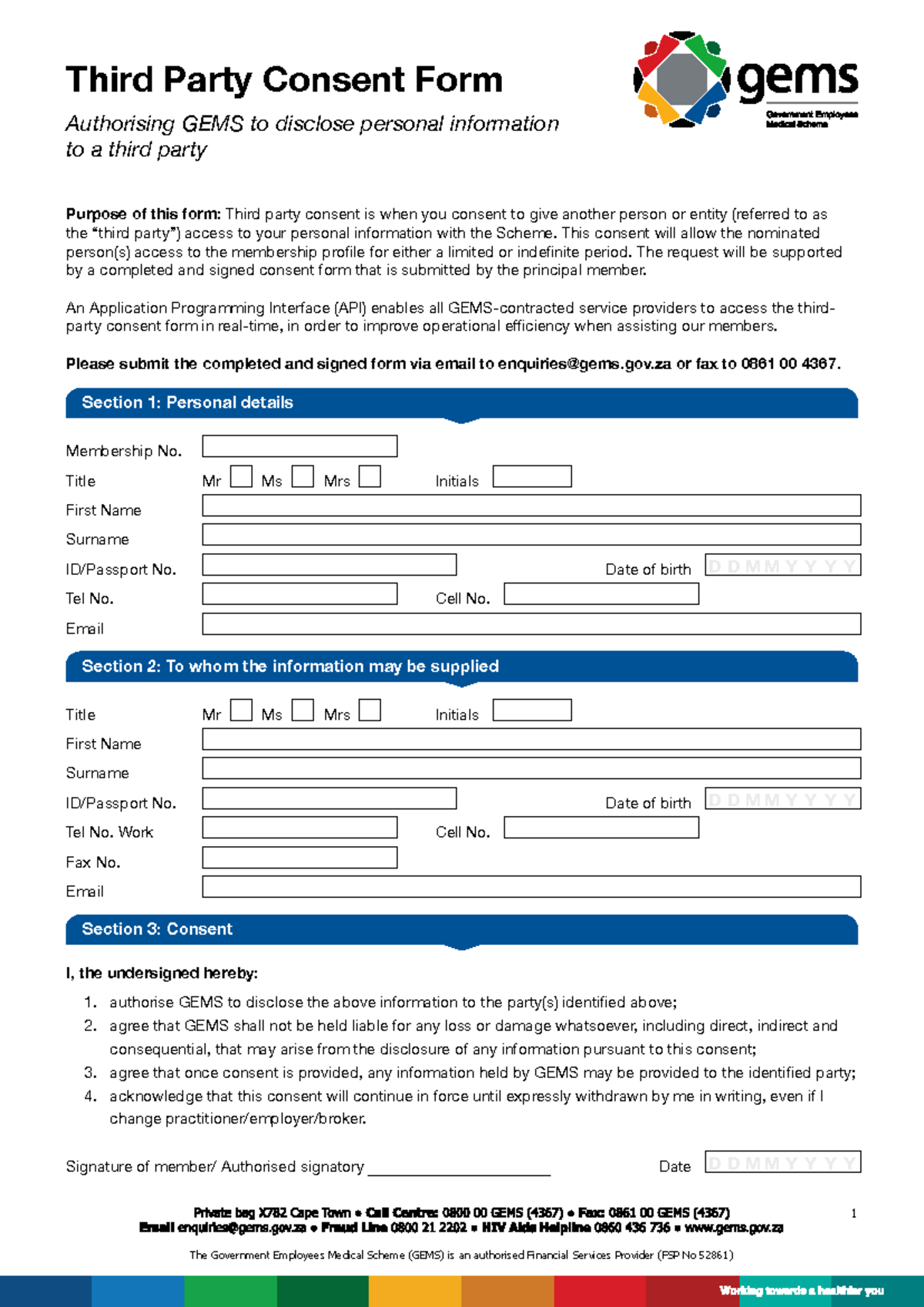 GEMS Third Party Consent Form for Information Disclosure P1 - Studocu