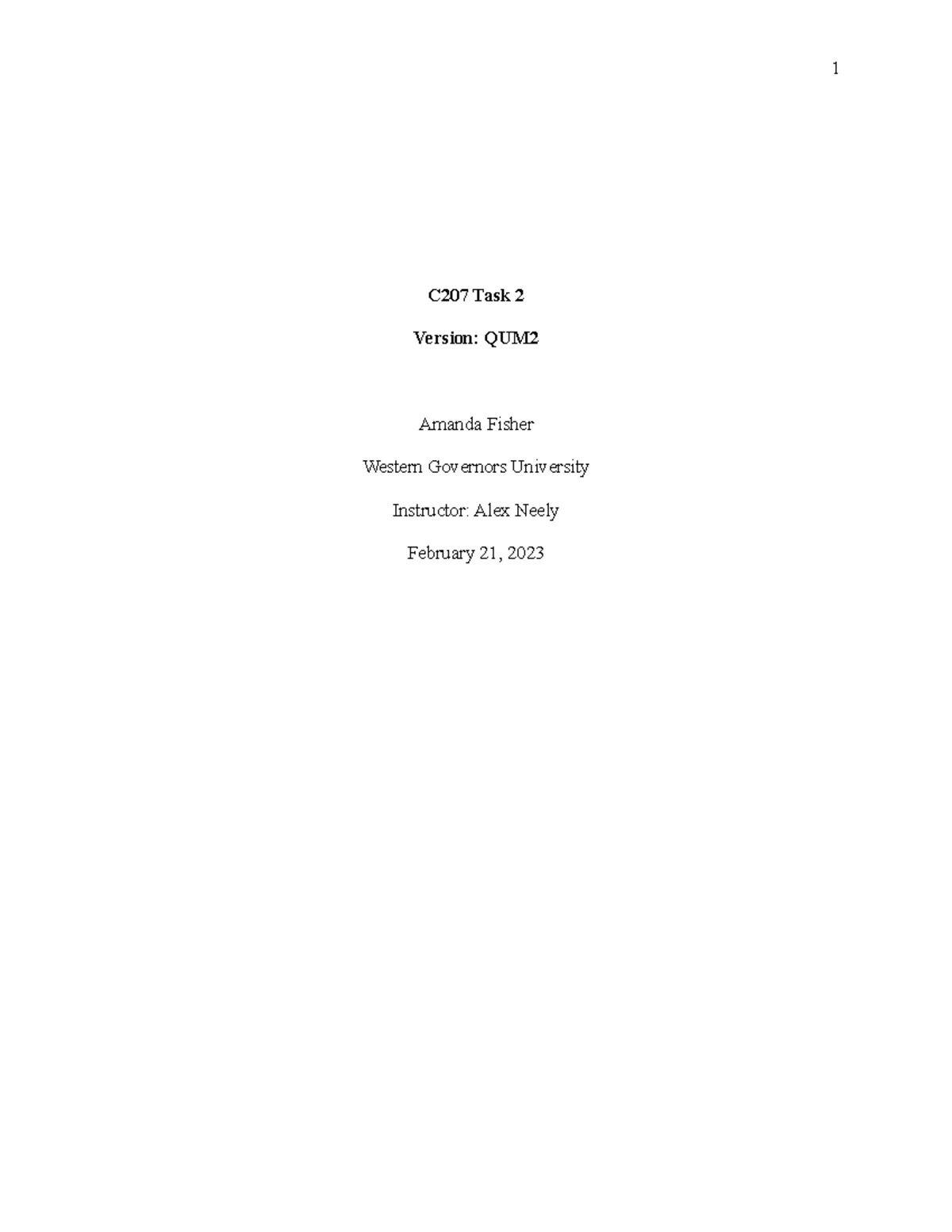 C207 Task 1 Passed - C207 Task 1 Western Governors University Alex ...