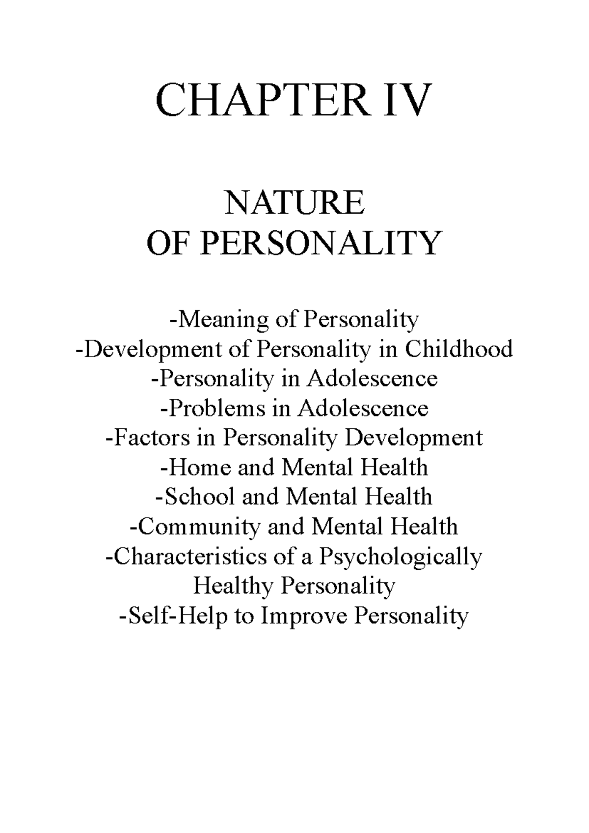 Chapter IV Nature OF Personality-PPT-WORD - Psychology - CHAPTER IV ...