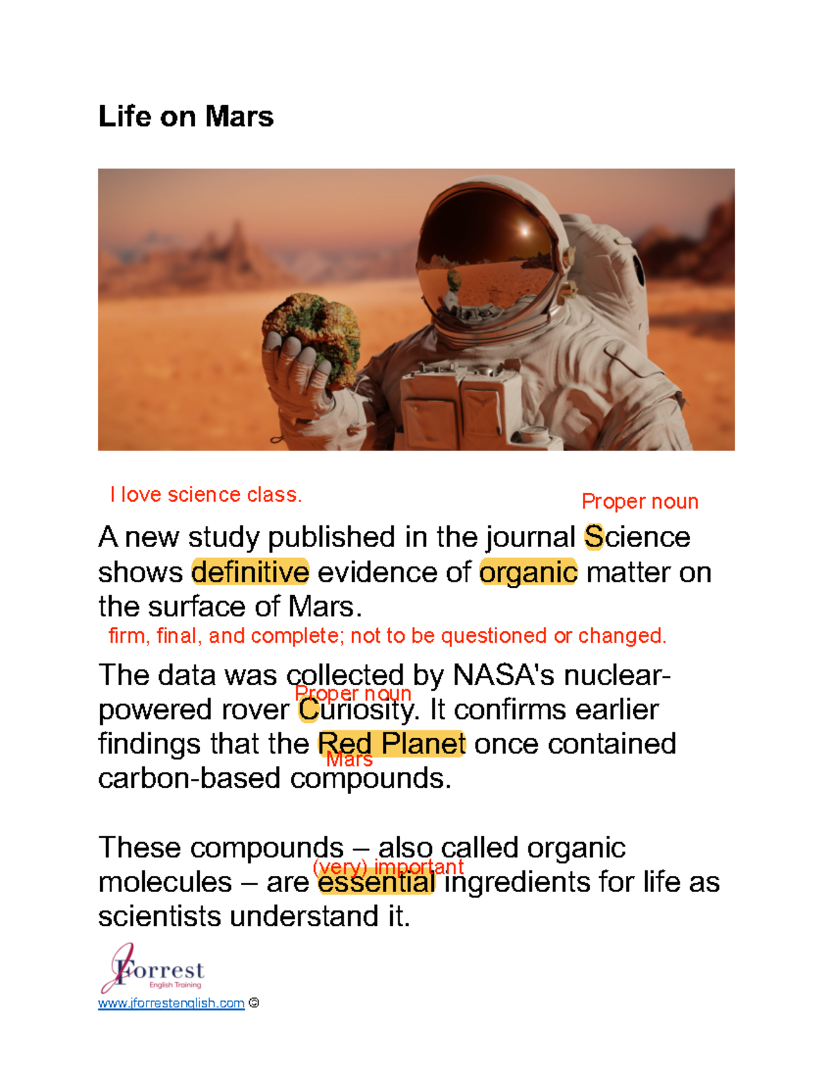 Life on Mars Article Review By JForrest English - Life on Mars A new ...