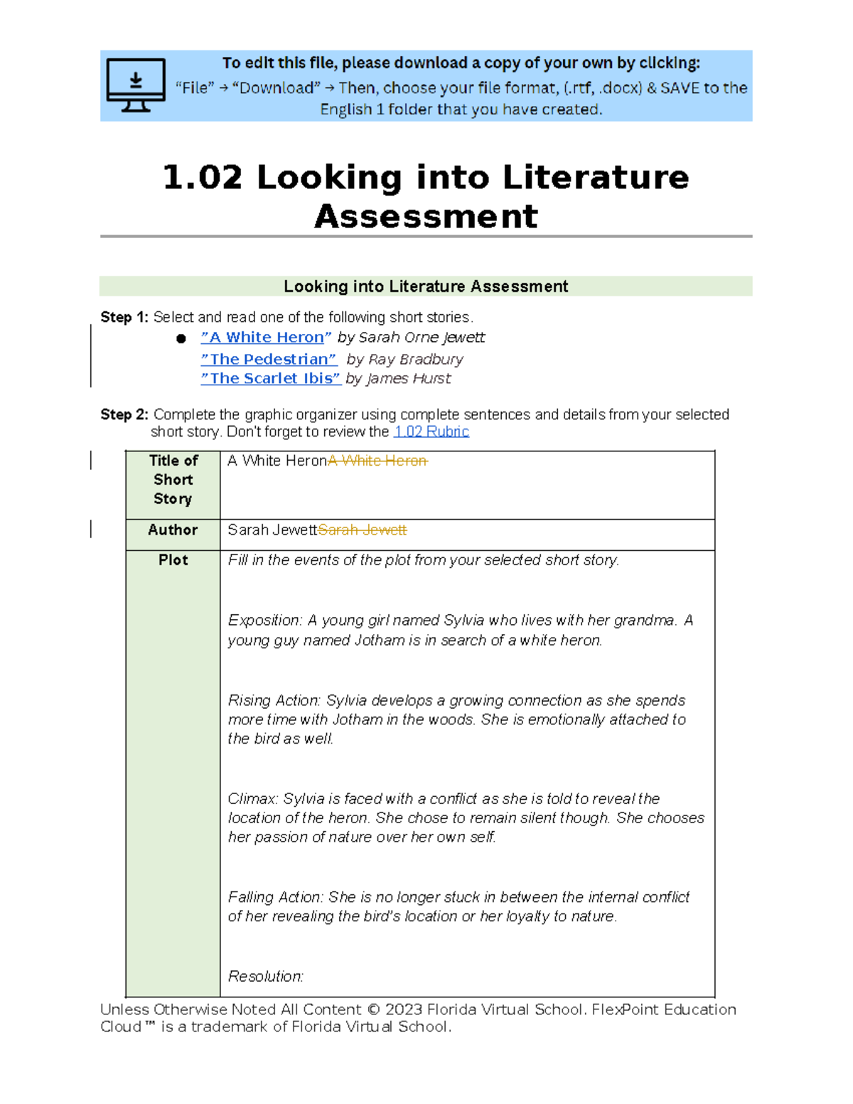 1.02 Looking Into Literature: Short Story Assessment Guide - Studocu