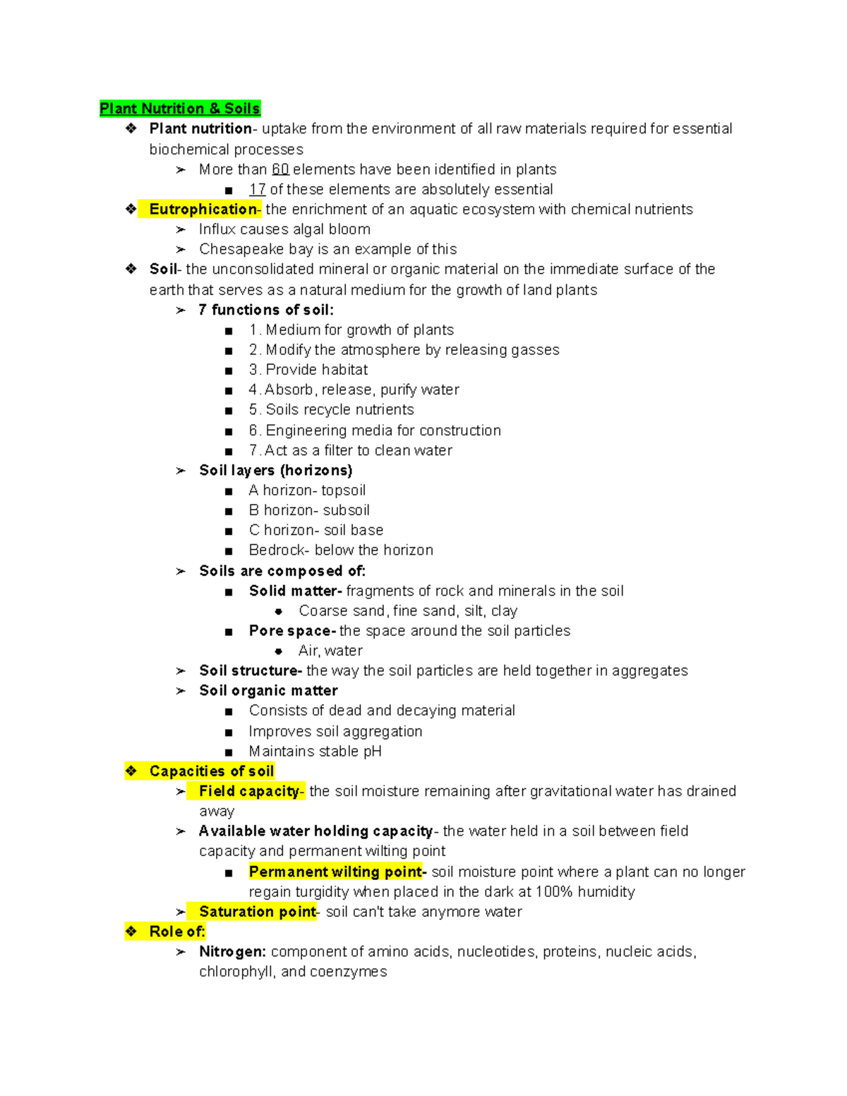 PLSC Week 6 Notes - Dr. Harsh Bais - Plant Nutrition & Soils Plant ...