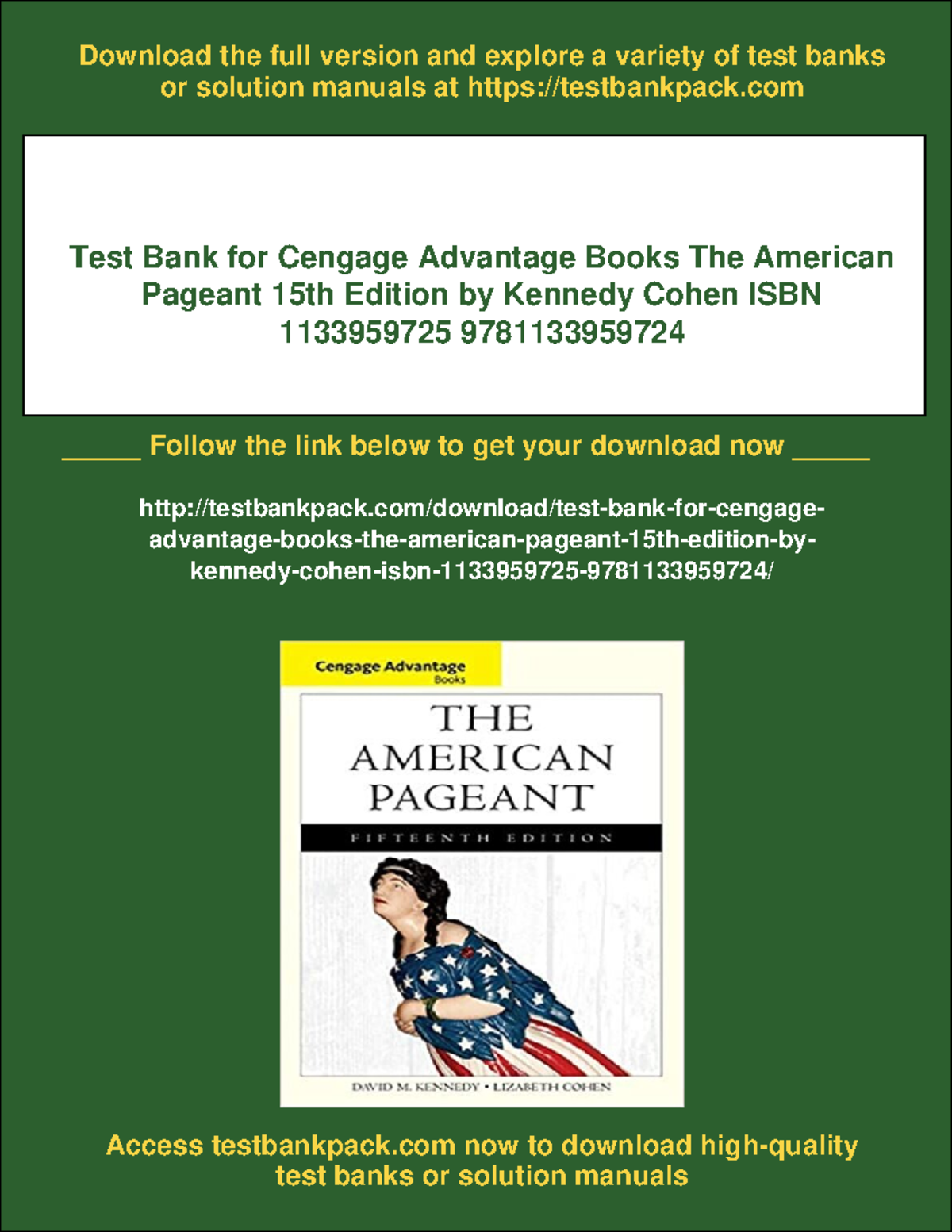 Test Bank for Cengage Advantage Books: The American Pageant 15th Ed ...