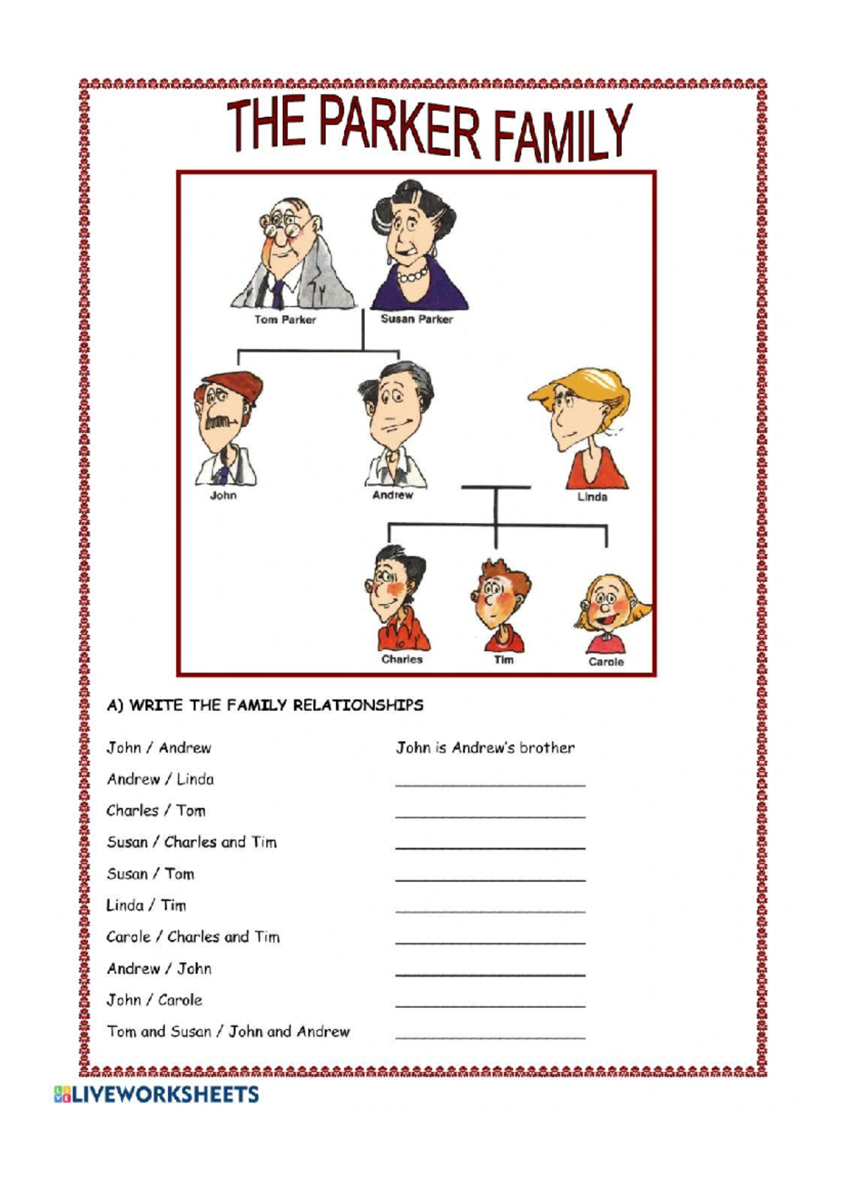 Family Relationships and Possessive Adjectives - HLIVEWORKSHEETS - Studocu
