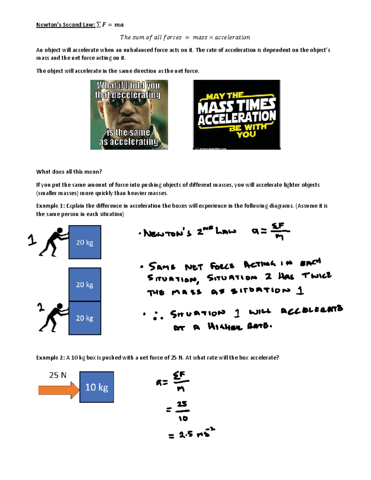 Newton's 2nd Law - Math Assignment (Acceleration & Forces) - Studocu