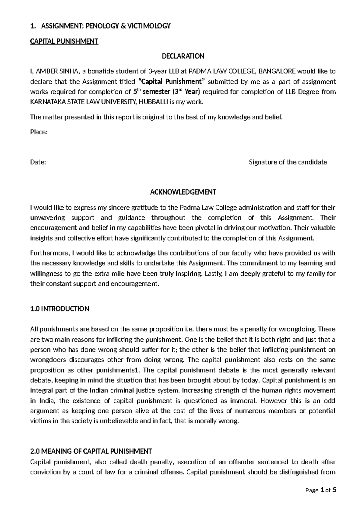 Penology & Victimology Assignment: Capital Punishment Overview - Studocu