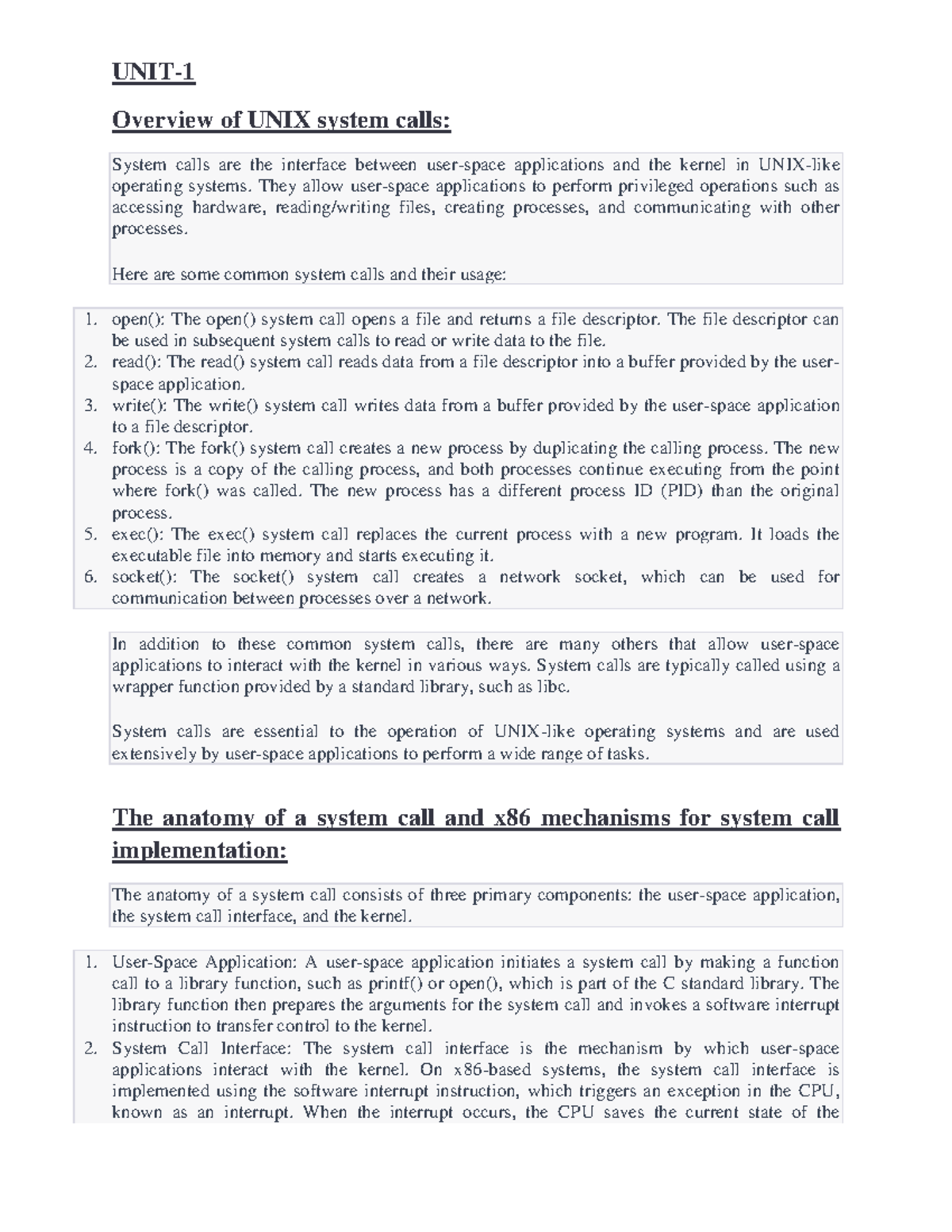 668851779 AOS UNIT 1 - Understanding UNIX System Calls & Architecture - Studocu