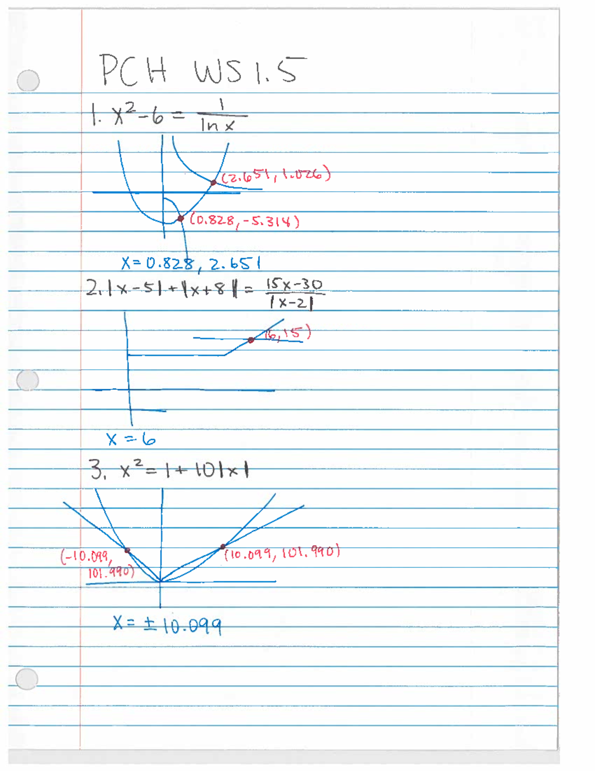 PCH WS 1.5 Pre-Calculus Honors Chapter 1 Worksheet 5 Answer Key - Studocu