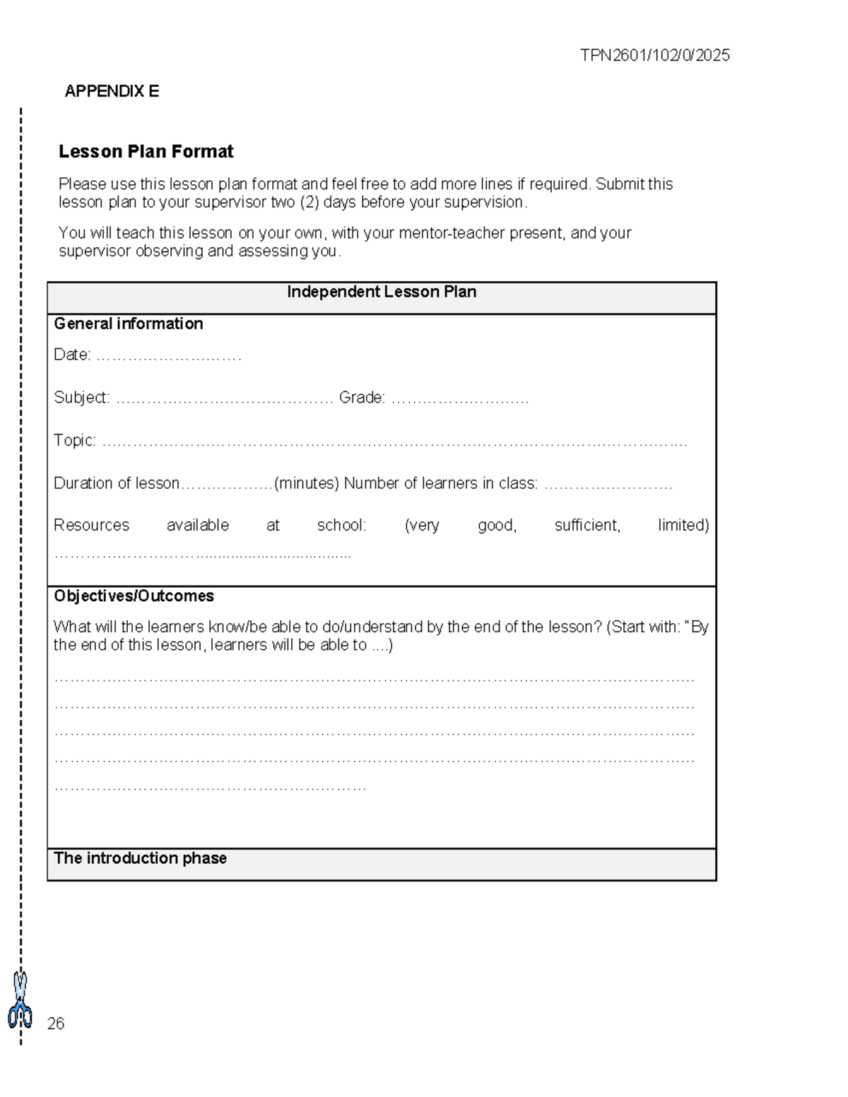 APPENDIX E: Lesson Plan Format for Teaching Supervision - Studocu