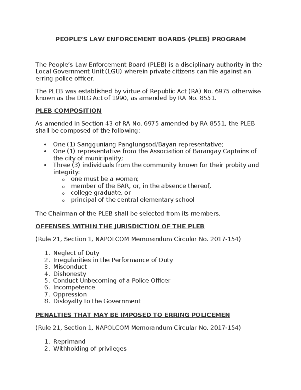 712681700-PLEB Program Overview and Jurisdiction Details - Studocu