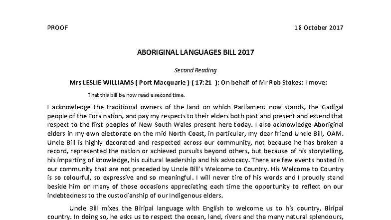 2R Aboriginal Languages Bill - Second Reading Speech by Mrs. Leslie ...