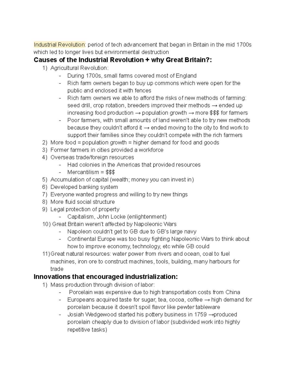 WHAP Unit 5B: Industrial Revolution Review Notes and Impacts - Studocu