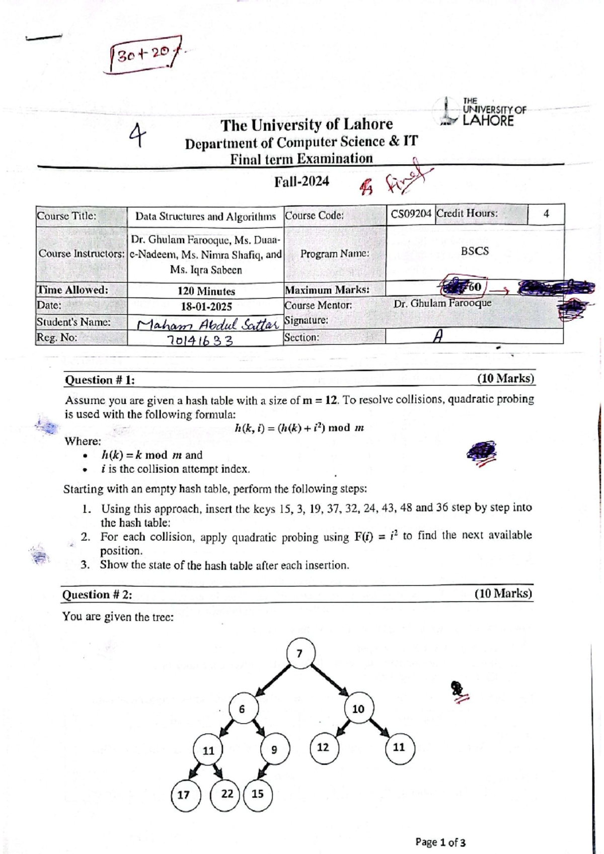 CS09204 DSA Final Exam Fall 2024 - Hash Tables & Heaps - Studocu