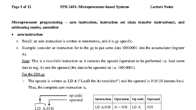 SPH 2411: Systems Lecture Notes on Microprocessor Programming - Studocu
