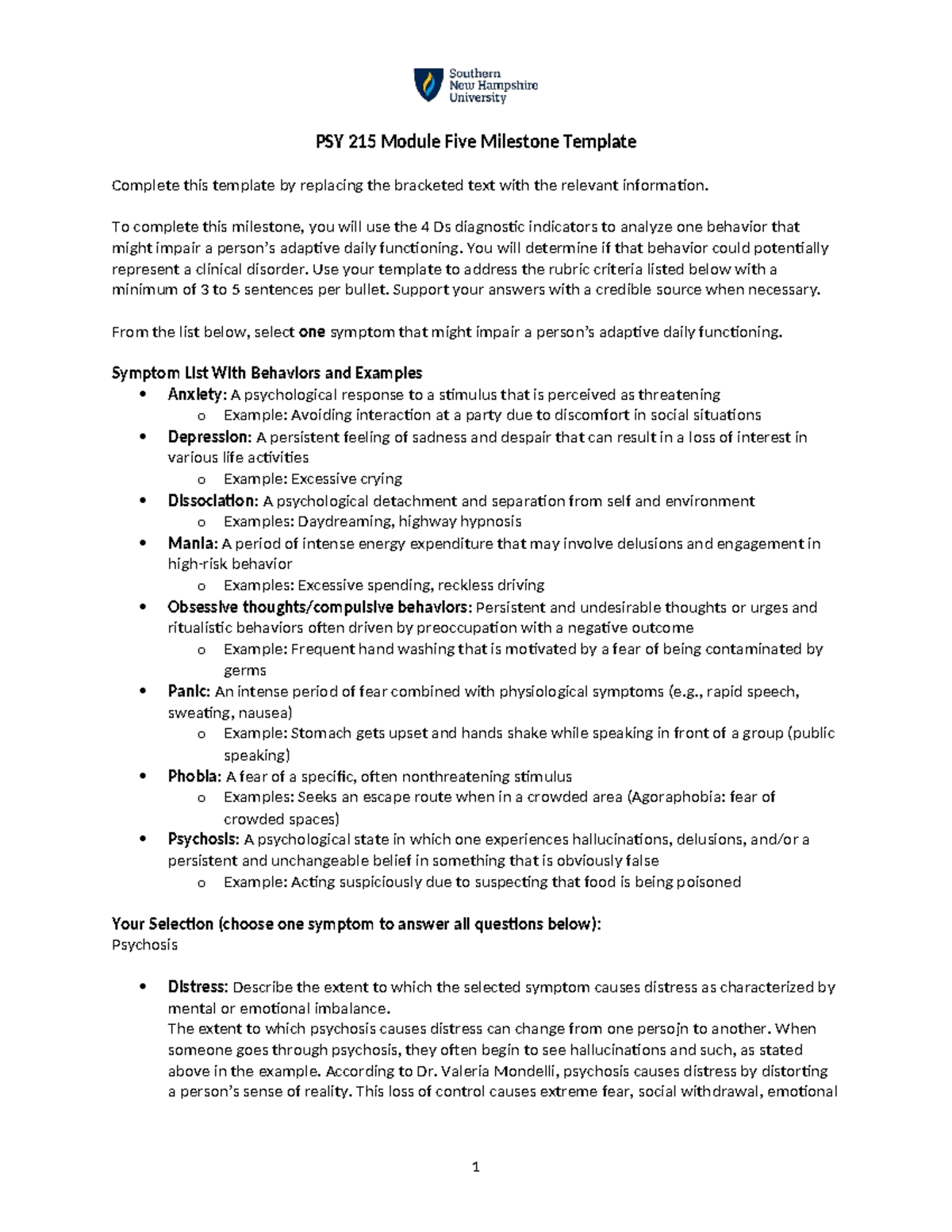 PSY 215 Module 5 Milestone: Analyzing Psychosis and Its Impact - Studocu