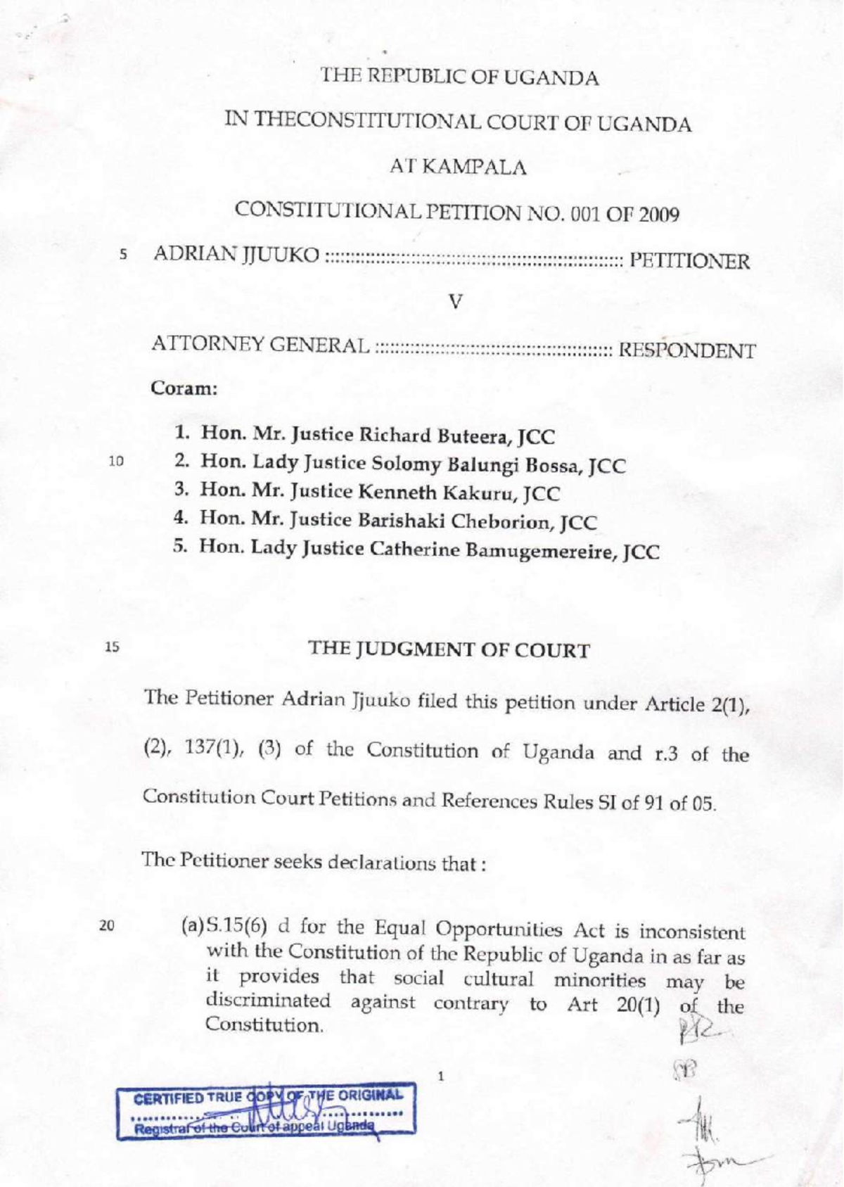 Constitutional Petition No. 001 of 2009: Adrian Jjuuko v. Attorney ...