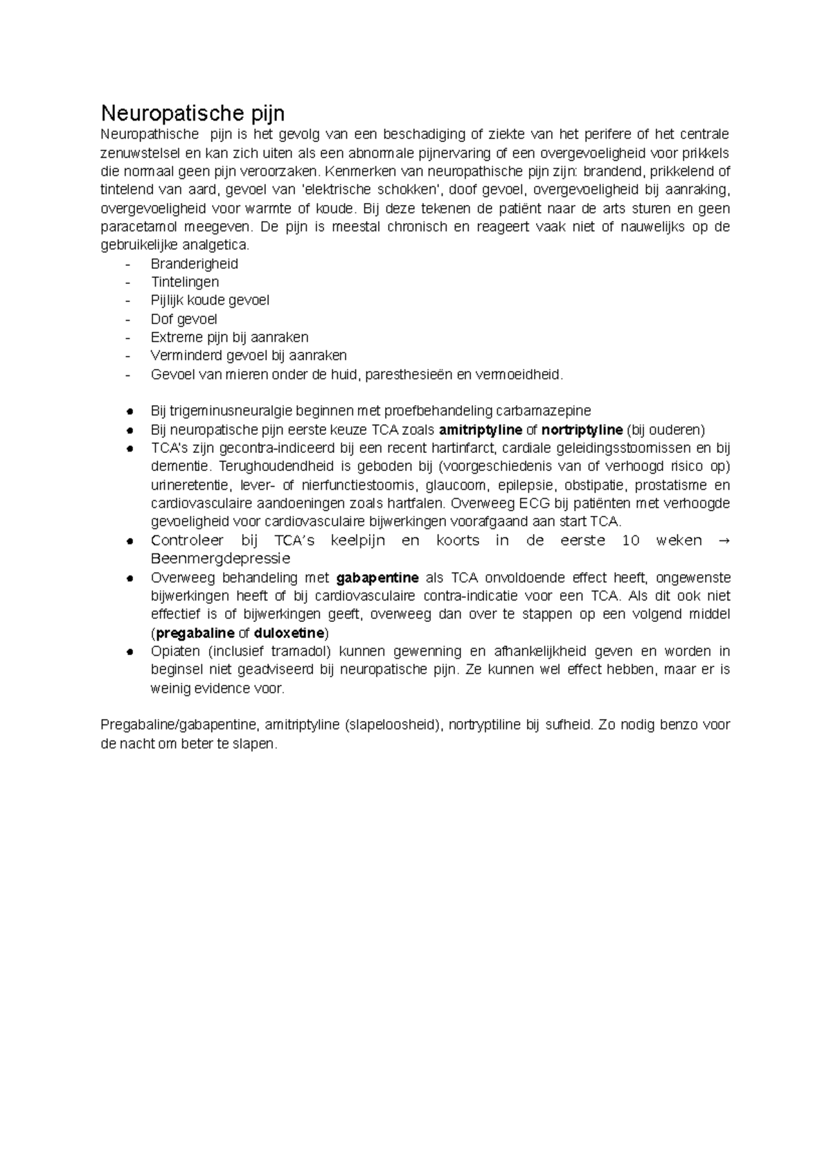 Neuropathische Pijn Behandeling - Werkcollege Pijn (Pijn-002) - Studeersnel