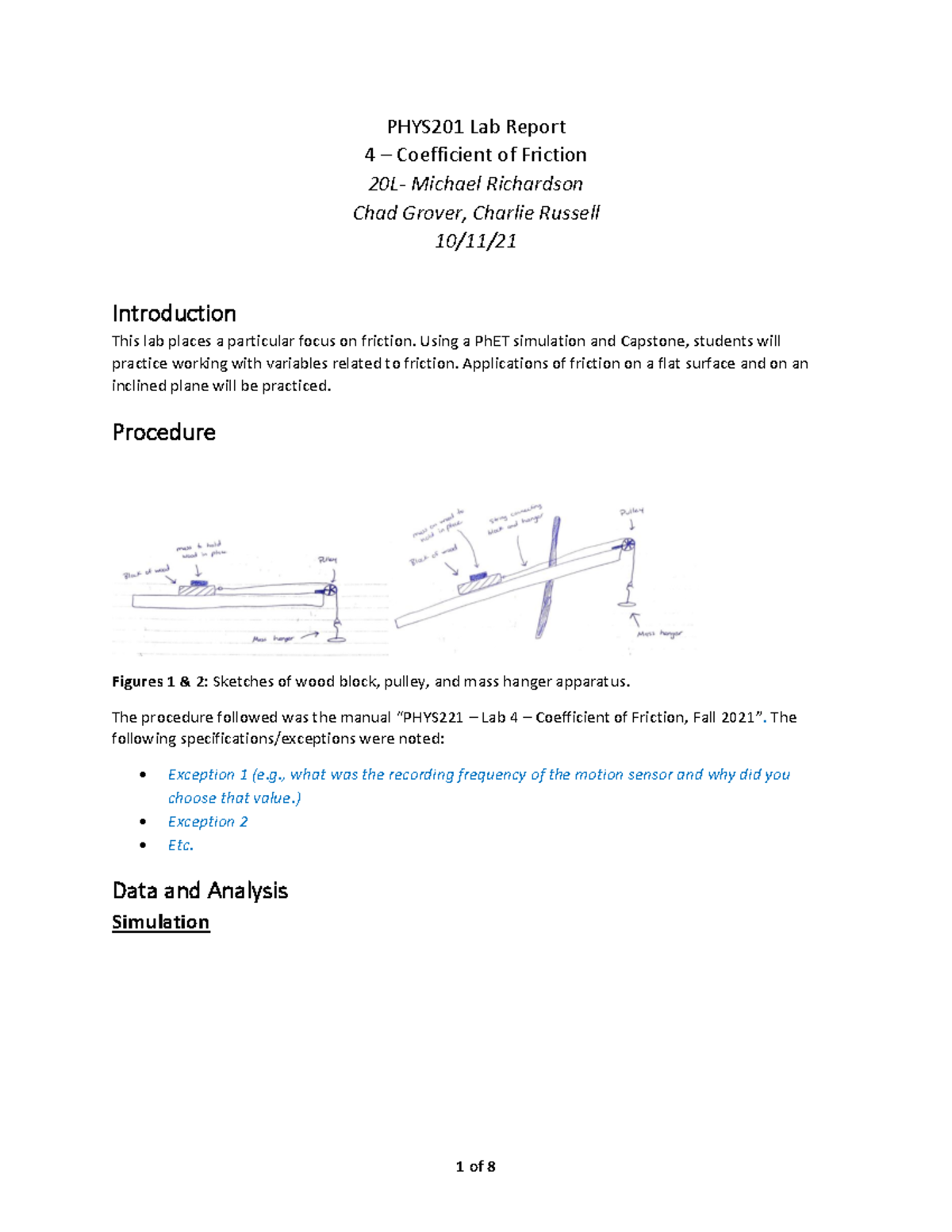 PHYS221 Lab Report Template 4 - Coefficient of Friction - PHYS201 Lab ...
