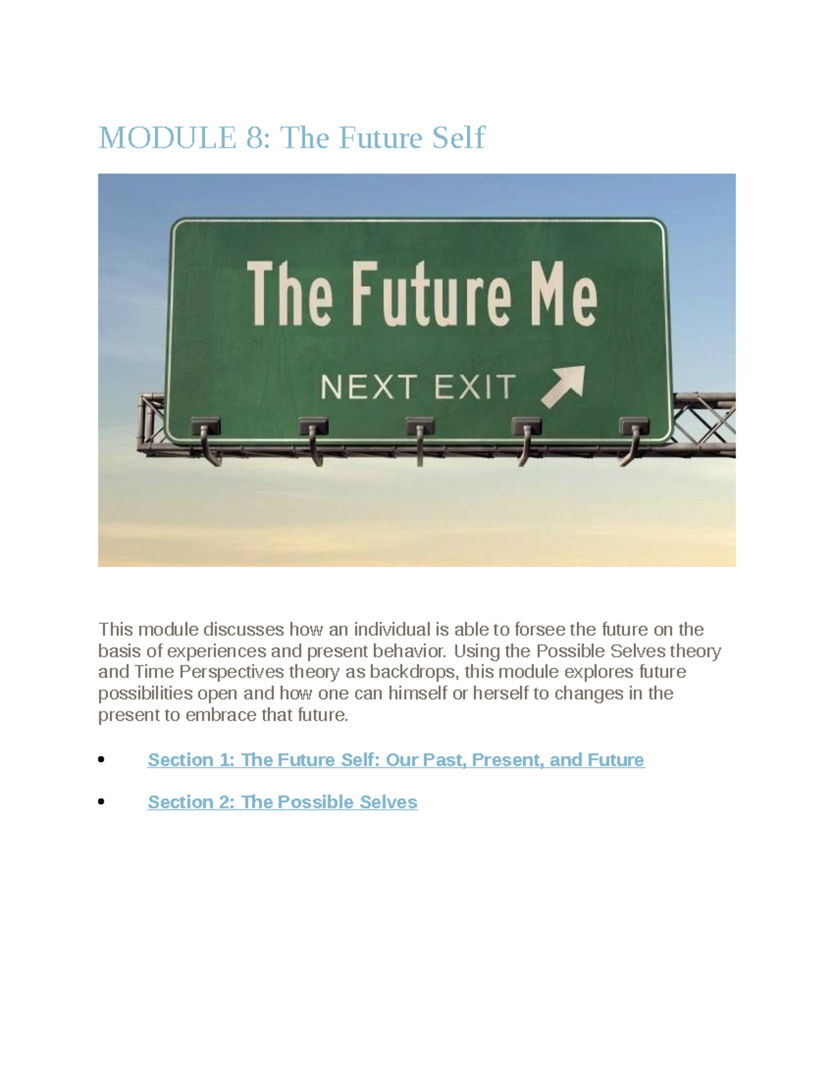 Module 8: Exploring the Future Self through Possible Selves Theory ...